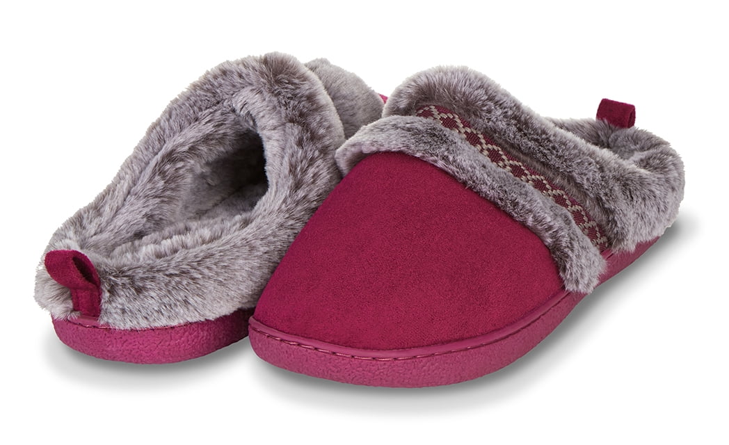 Floopi House Slippers for Women Fur Lined Clog w/ Aztec Trim Bedroom ...