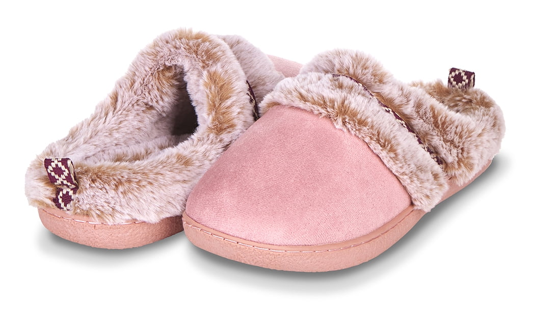 Floopi House Slippers for Women Fur Lined Clog w/ Aztec Trim Bedroom ...