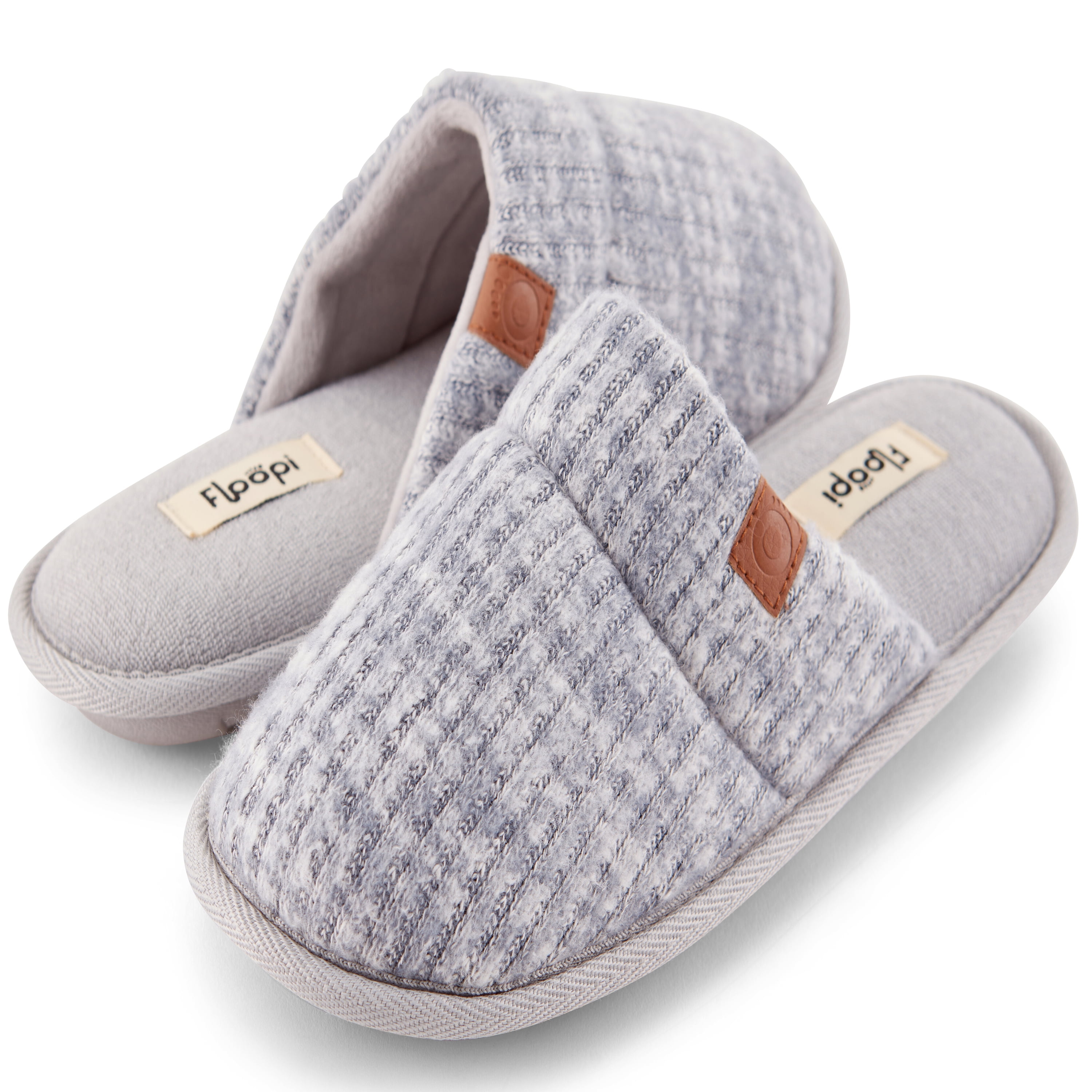 Floopi House Slippers for Women, Soft Ribbed Knit Closed Back Women ...