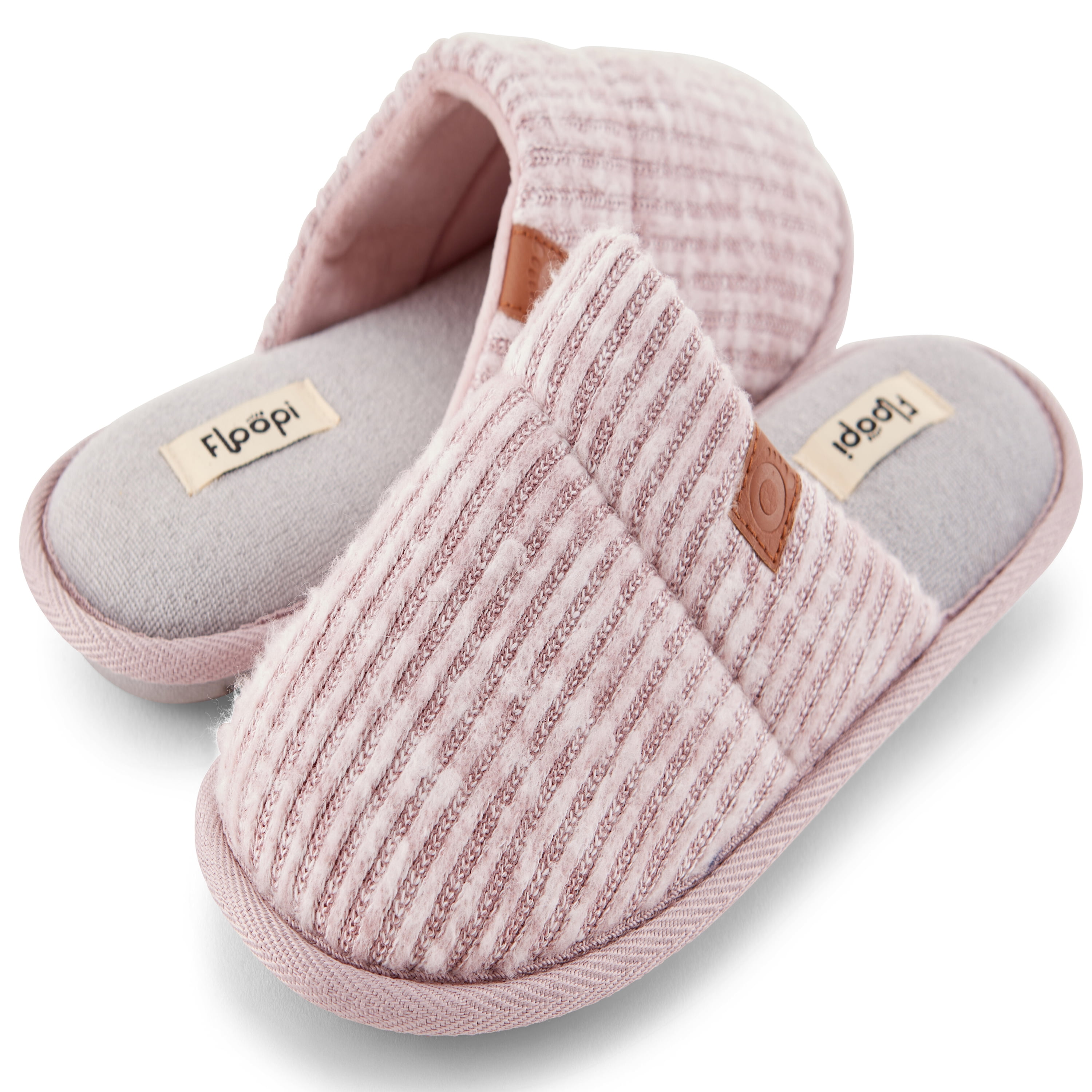 Floopi House Slippers for Women, Soft Ribbed Knit Closed Back Women ...