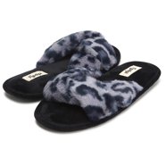LORDFON Women's Fluffy Open Toe Slippers with Cross Band & Memory Foam, Non-Slip, Breathable ...