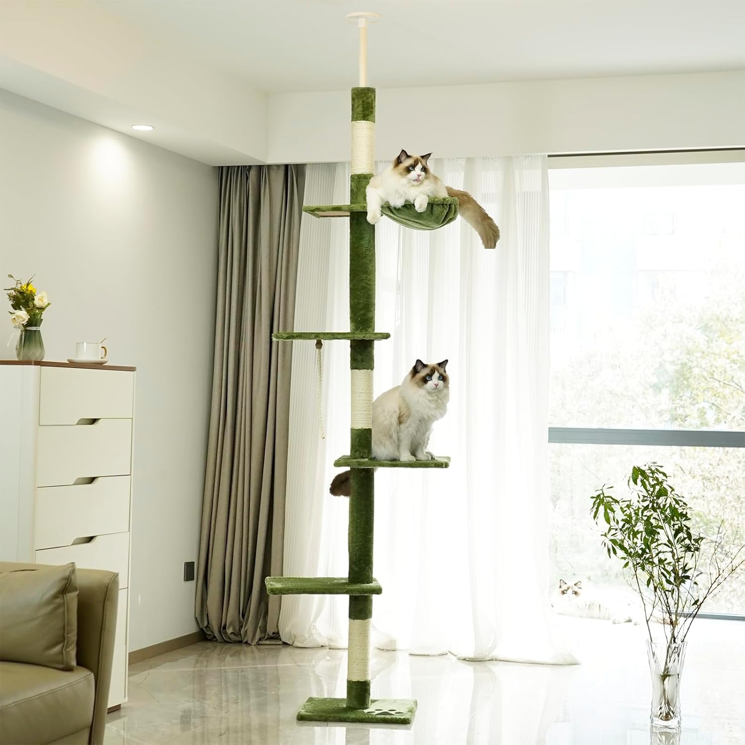 Floor to Ceiling Cat Tree, 5-Tier Height (86-109 inches) - Adjustable Cat Climbing Tower with ...