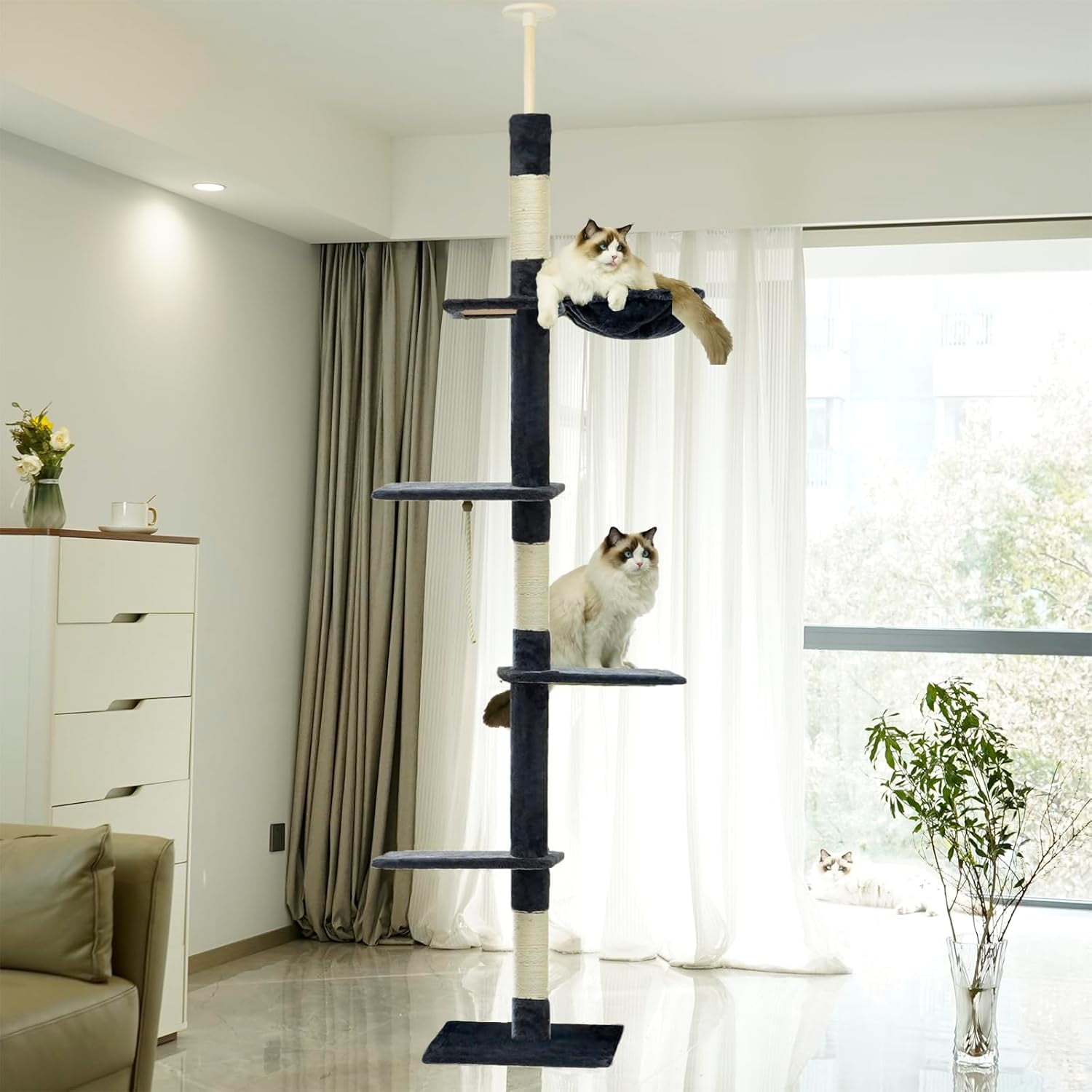 Floor to Ceiling Cat Tree, 5-Tier Height (86-109 inches) - Adjustable ...