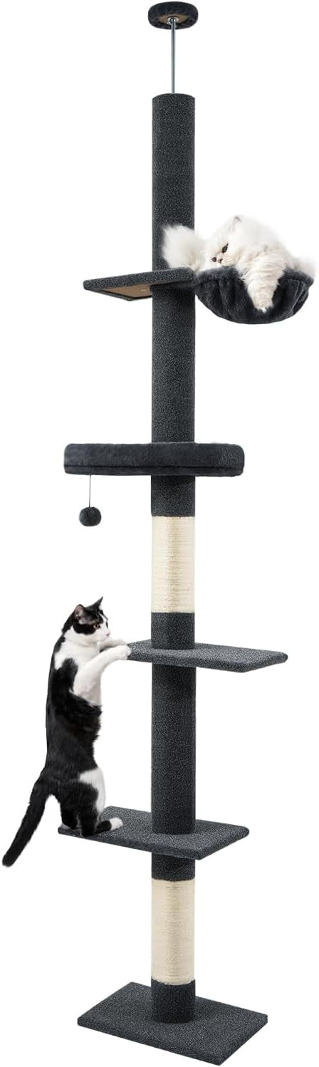 Floor to Ceiling Cat Tree,5 Tiers Cat Tower,Adjustable Heihgt 96-108 ...