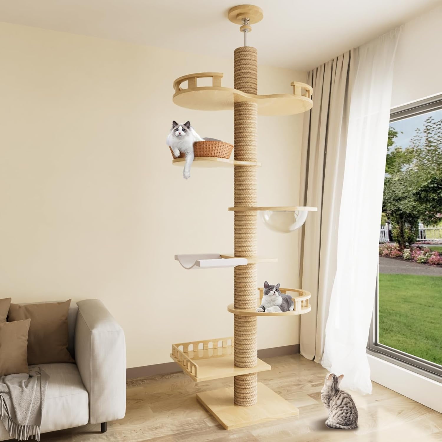 Floor to Ceiling Cat Tree, 7-Tier Multifunctional Cat Tower Height ...