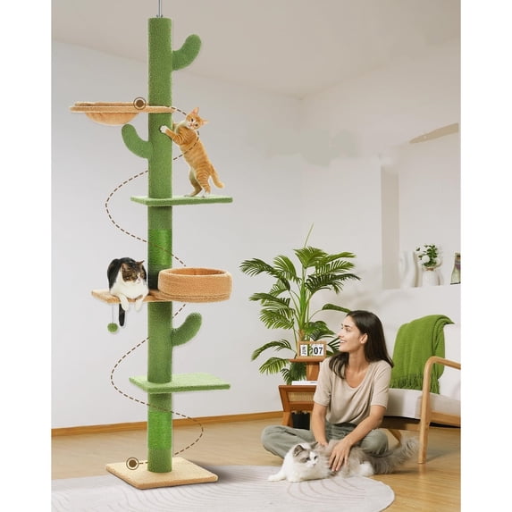 Floor to Ceiling Cat Tree [87"-100"] Height Adjustable, 5 Levels Cactus ...