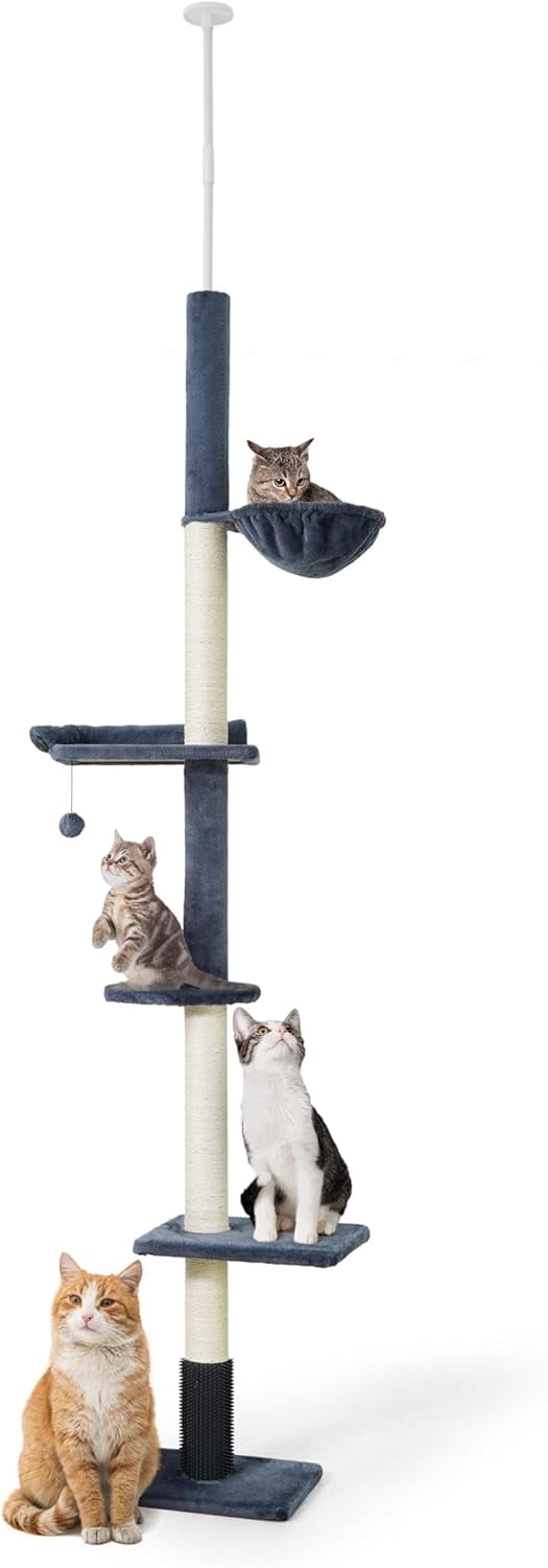 Floor to Ceiling Cat Tree, Adjustable Height 104”-115” Multi-Tier Cat ...