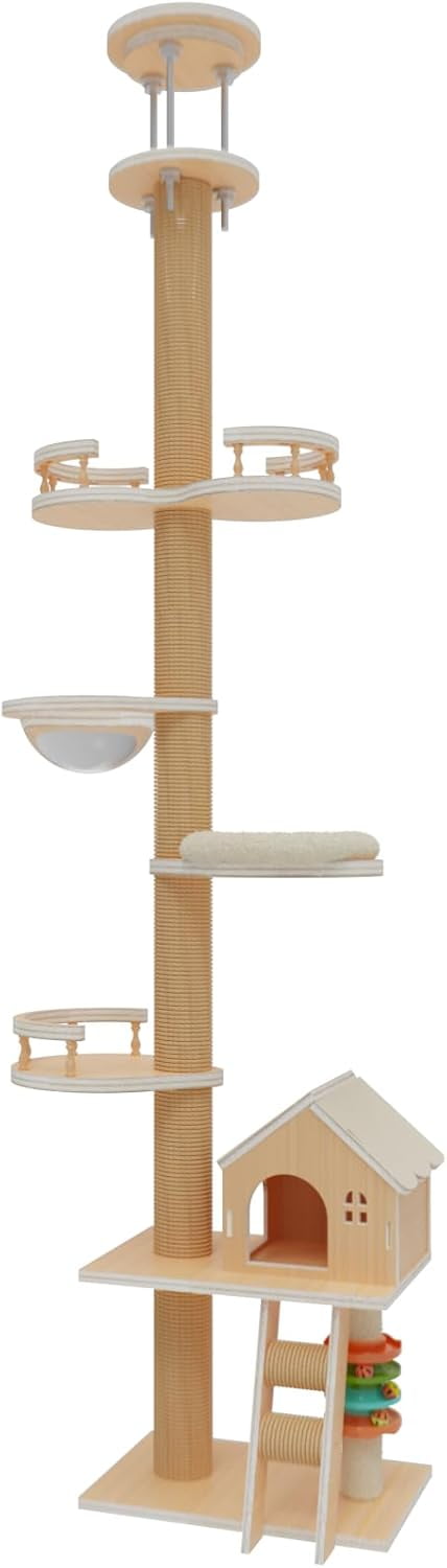 Floor to Ceiling Cat Tree Adjustable Height (95-120 Inches) - 5 Tier ...
