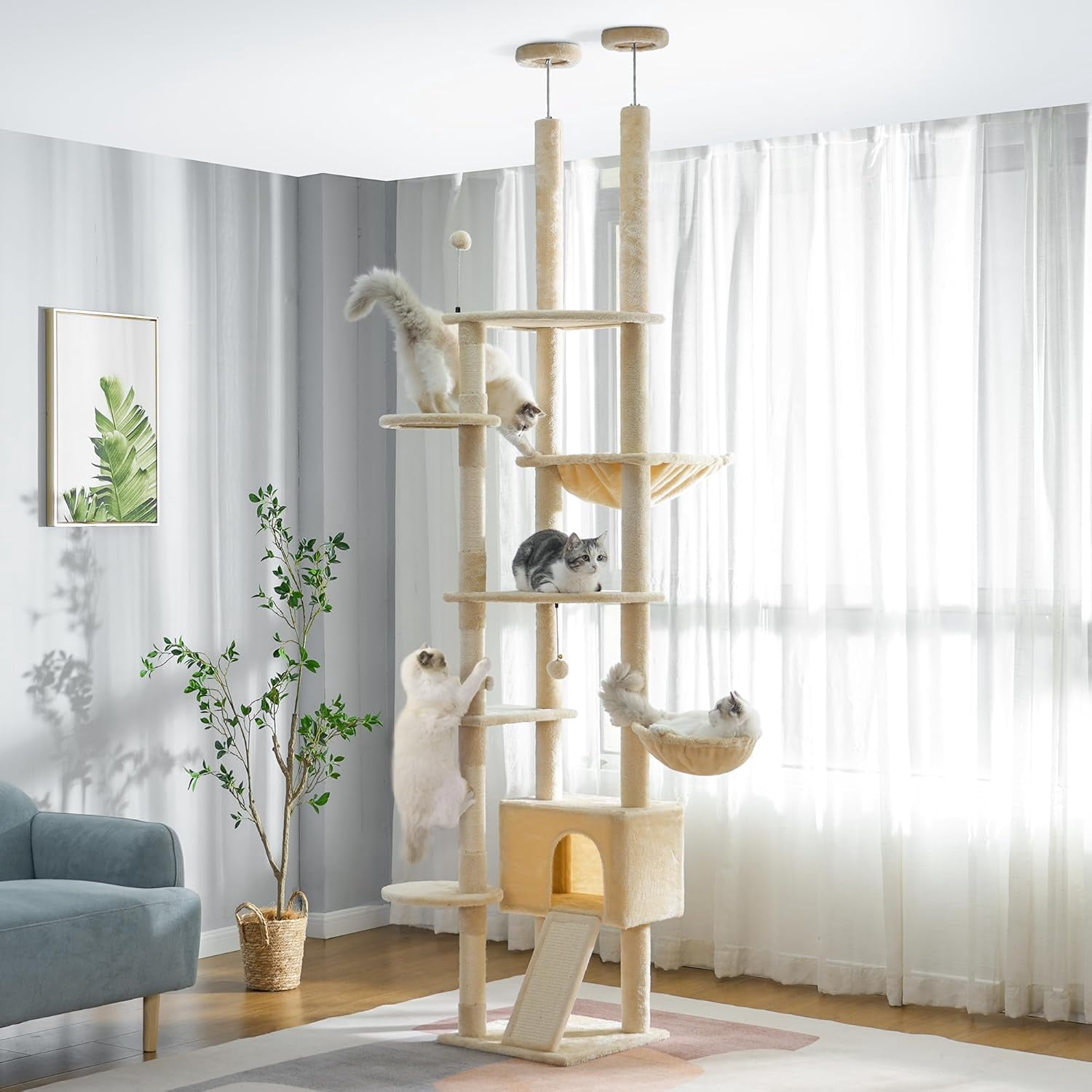 Floor to Ceiling Cat Tree Tall Cat Tower with Adjustable Height (81.8 ...