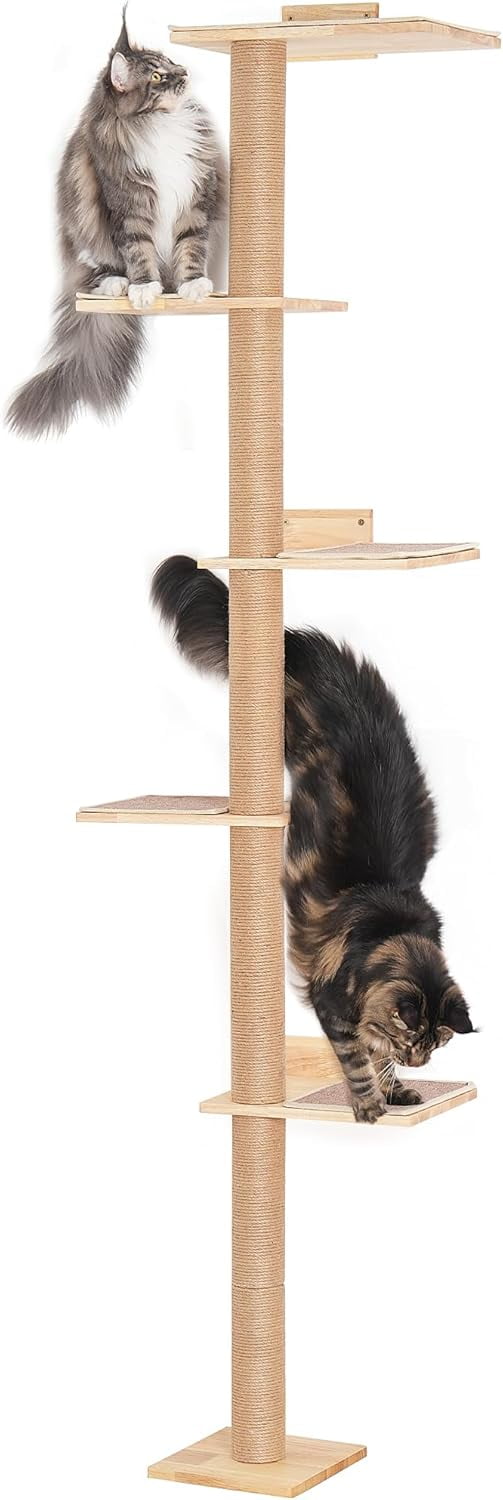 Floor to Ceiling Cat Tree on Wall for Large Adult Cats, 5 Mats for Cat ...