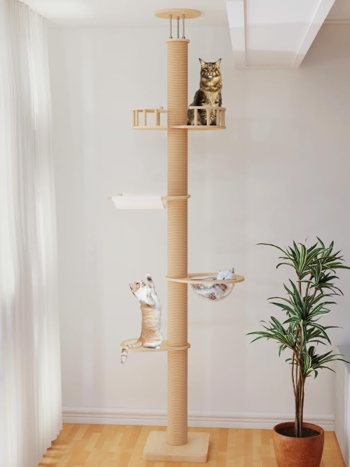 Floor to Ceiling Cat Trees for Kittens＆Large Cats with Natural Rope ...