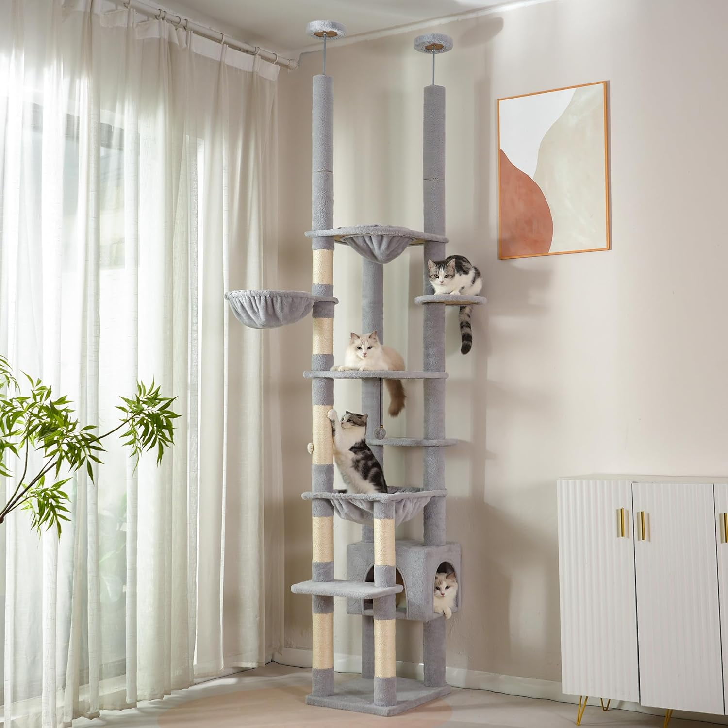 Floor to Ceiling Tree Corner Tower with Adjustable Height 88.9-109 (226 ...