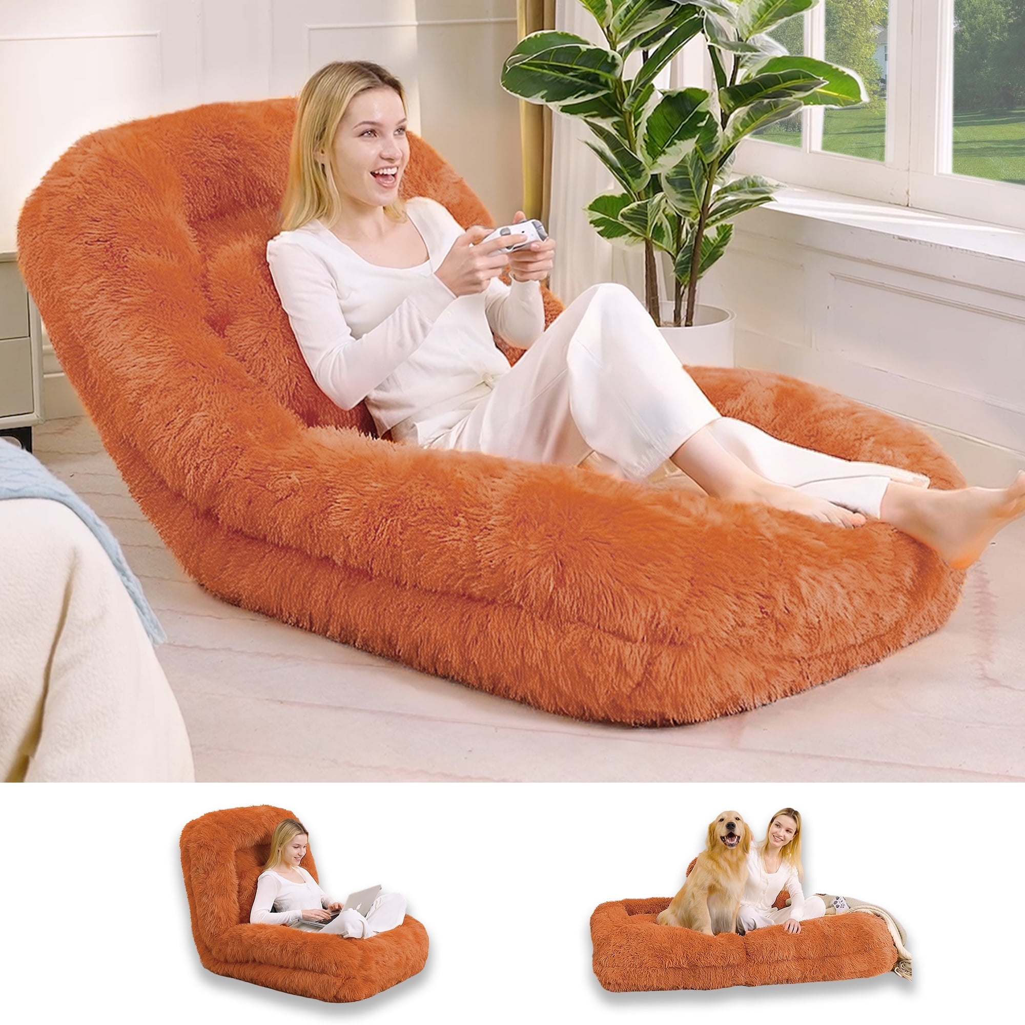 Floor Chair with Back Support, Human Dog Bed with 5 Adjustable Position ...