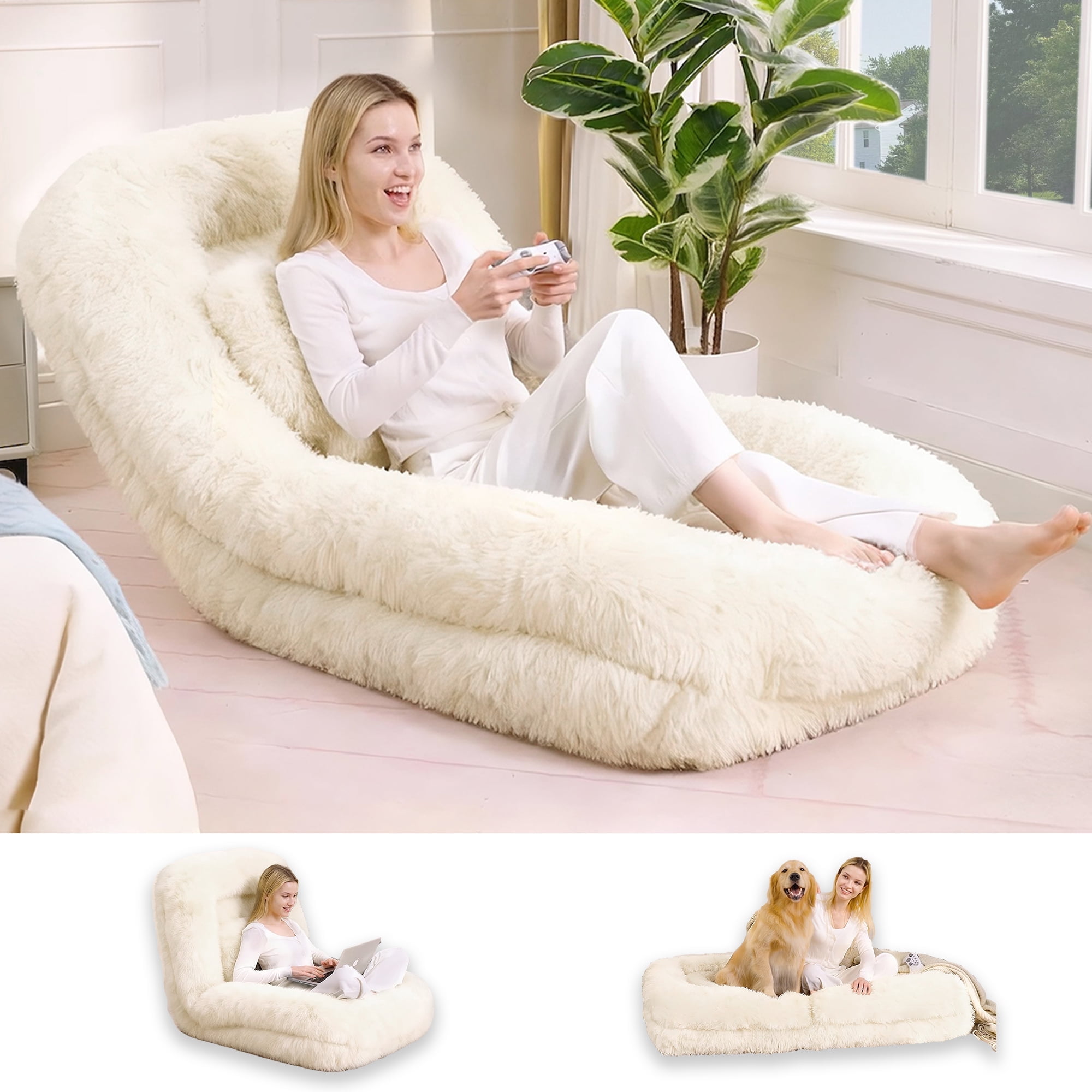 Floor Chair with Back Support, Human Dog Bed with 5 Adjustable Position ...