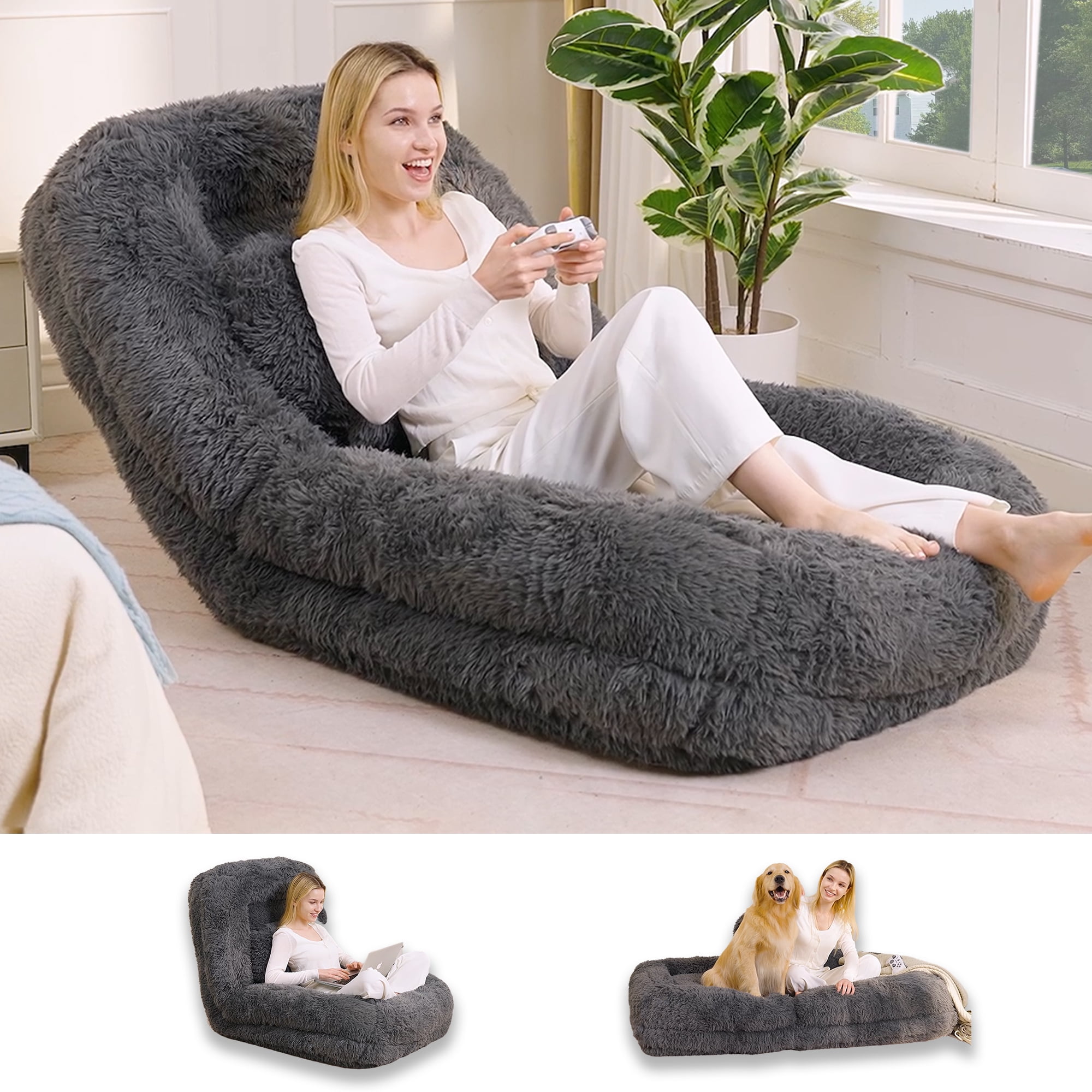 Floor Chair with Back Support, Human Dog Bed with 5 Adjustable Position ...