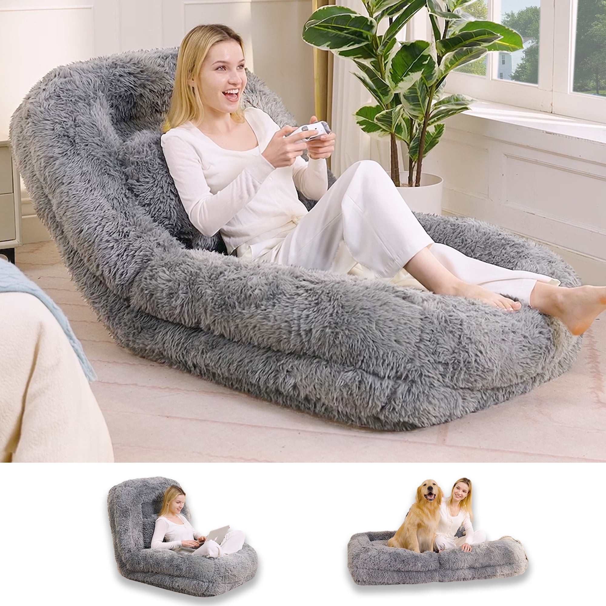Floor Chair with Back Support, Human Dog Bed with 5 Adjustable Position ...