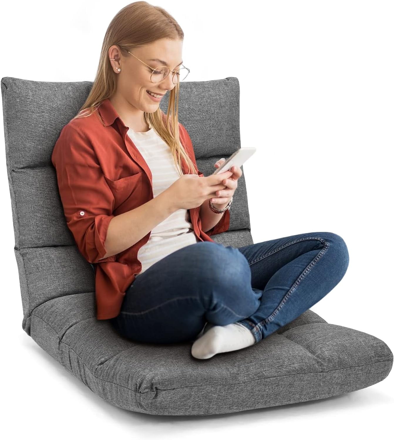 Floor Chair, Folding Gaming Chair with Back Support, 14 Adjustable ...