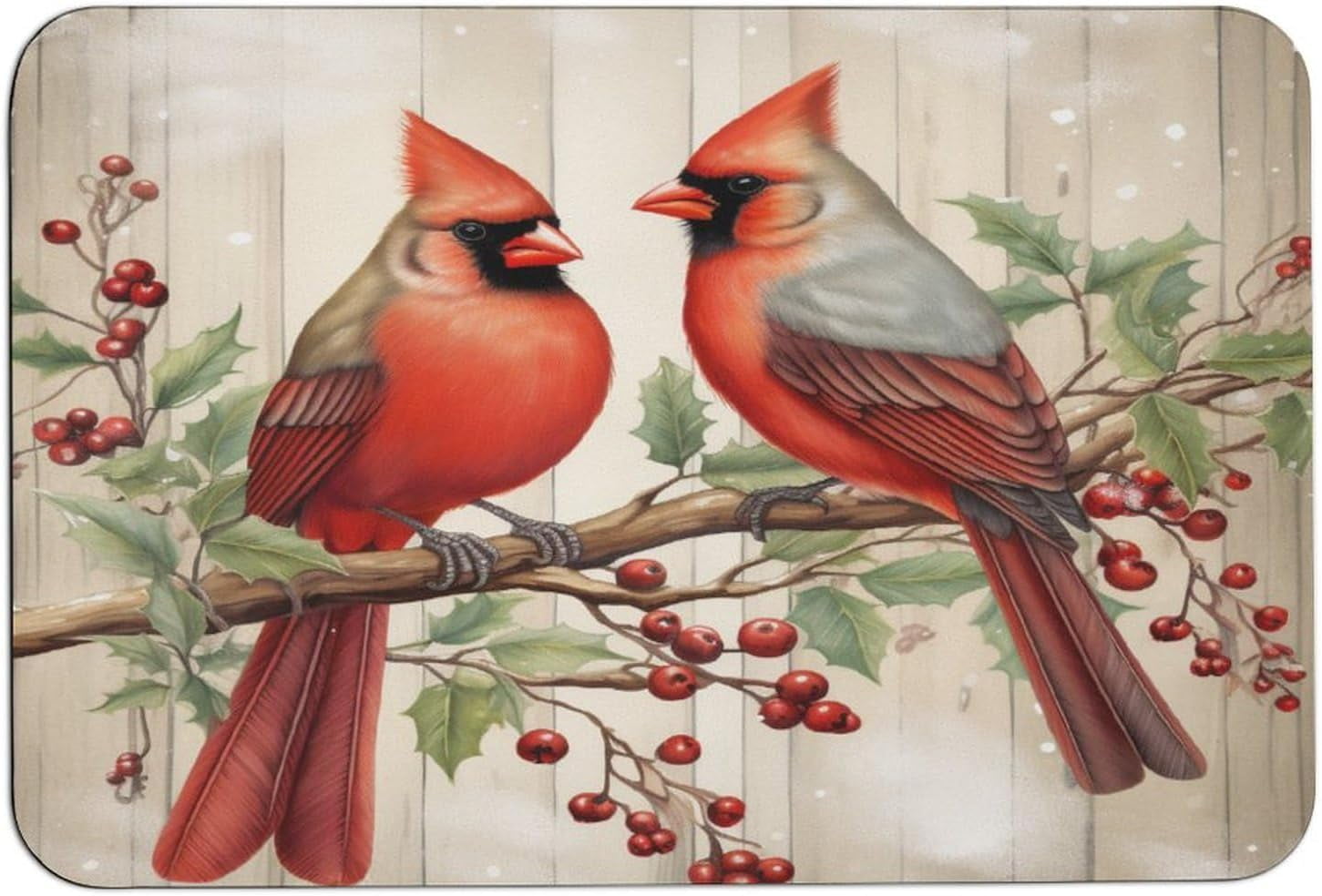 Floor Door Mat Kitchen Rug Winter Christmas Cardinal Bird Red Berries ...