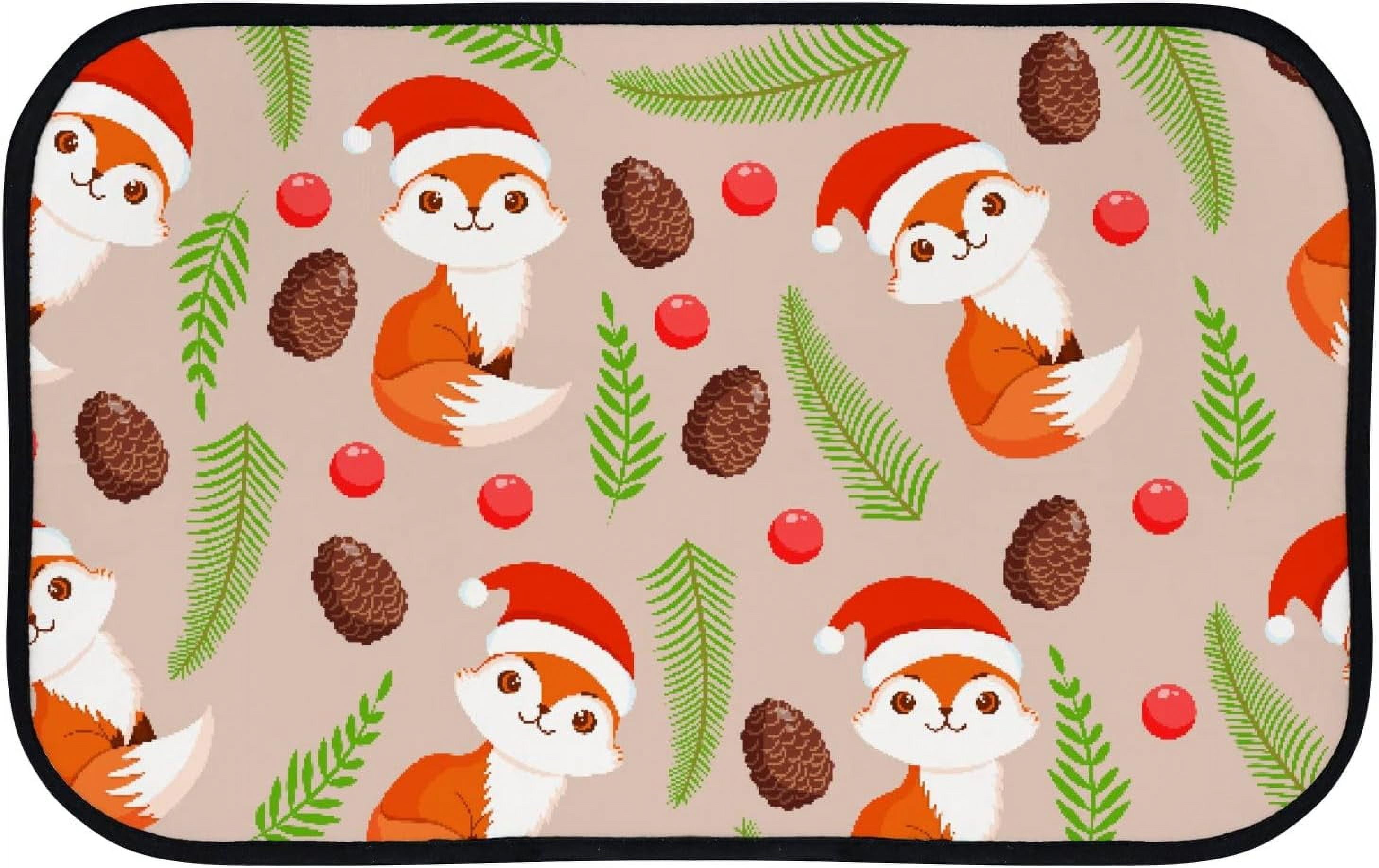 Floor Door Mats Bath Rugs Christmas Foxes , Entry Rug Non-Slip Washable ...