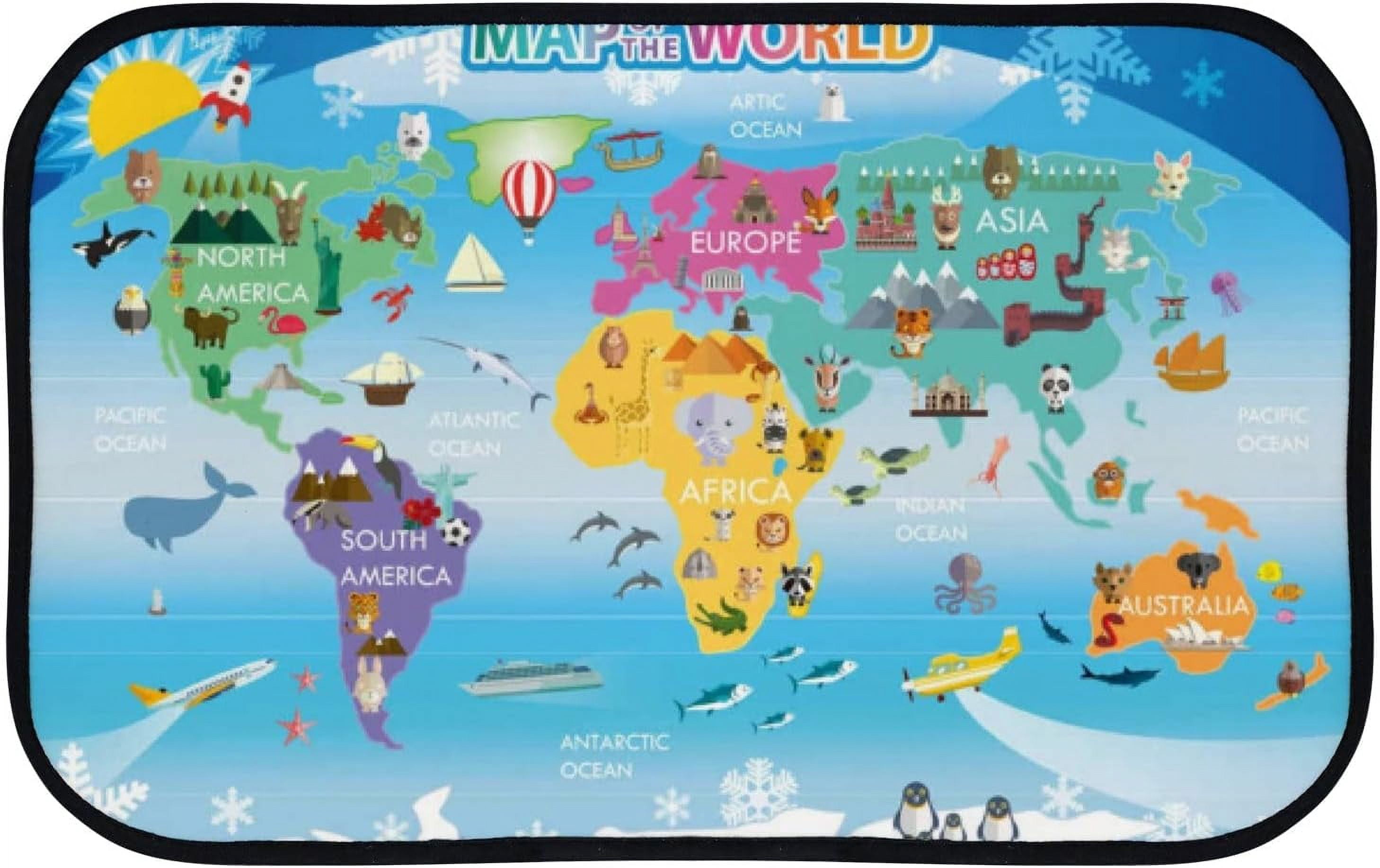 Floor Door Mats Bath Rugs World Map , Entry Rug Non-Slip Washable ...