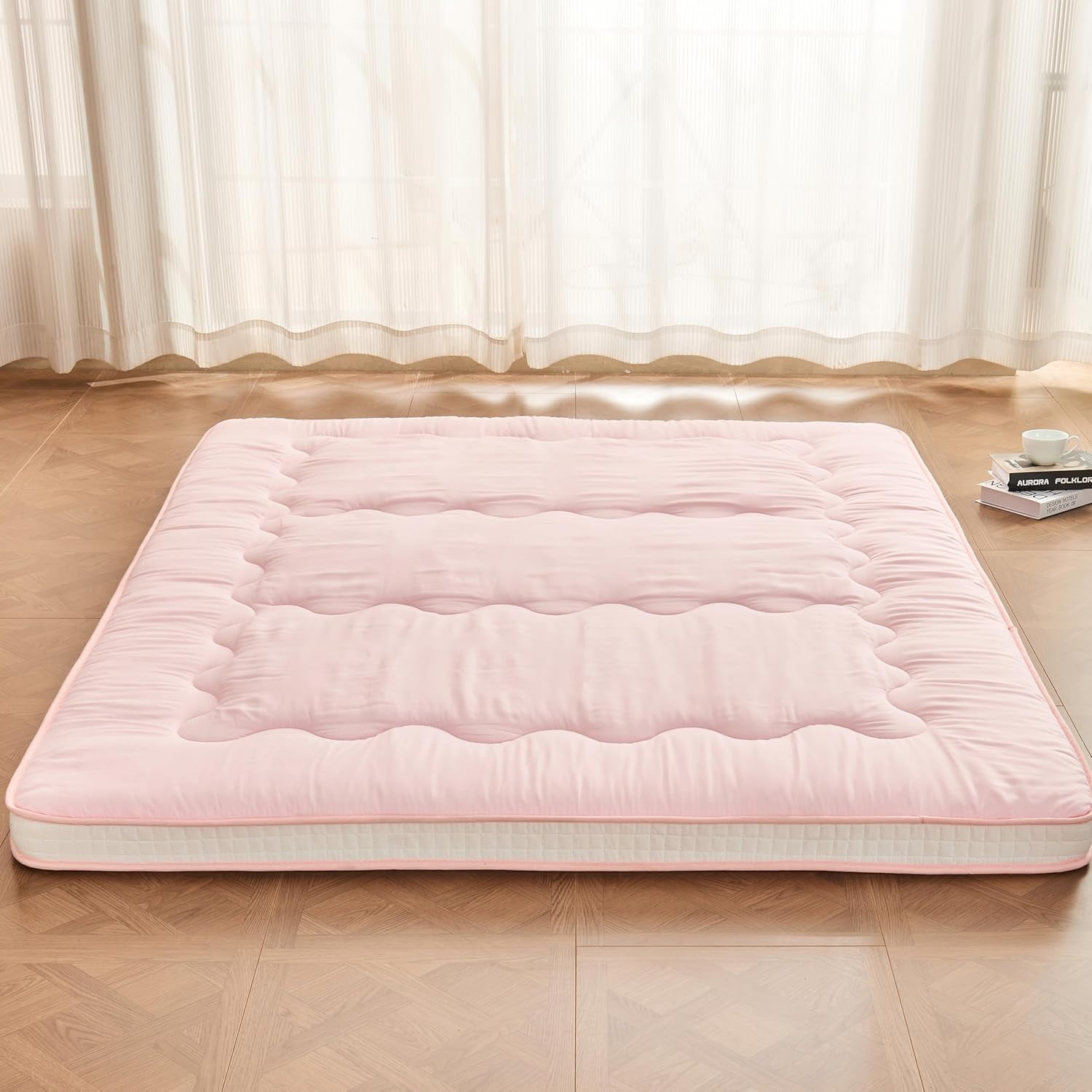 Floor Futon Mattress Extra Thick Folding Roll Up Bed Topper Mat for ...