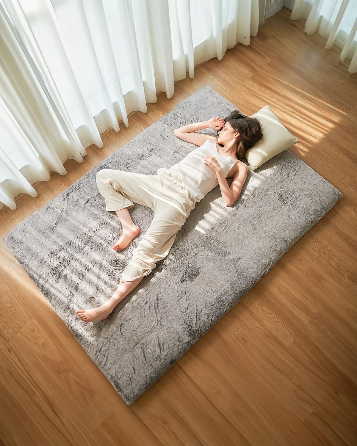 Floor Futon Mattress Full Size 54"x 80", Soft Faux Fur Tatami Mattress ...