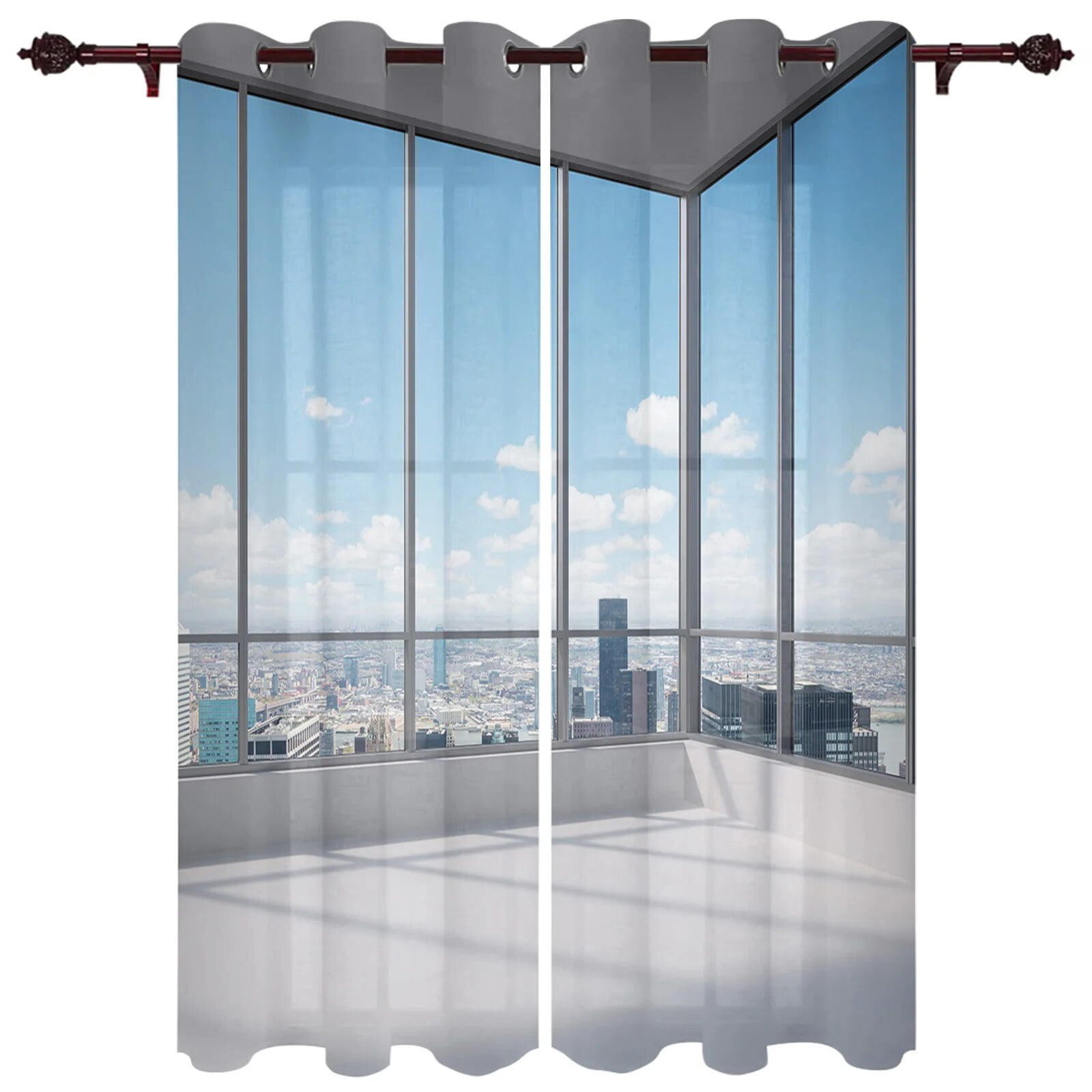 Floor High Rise City Blue Sky Clouds Curtains for Kid Bedroom Modern ...