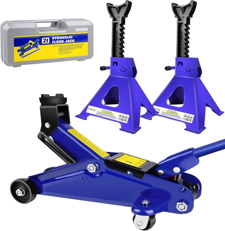 Floor Jack & Stand Combo-2 Ton Low Profile Hydraulic&3 Ton Axle Stand ...