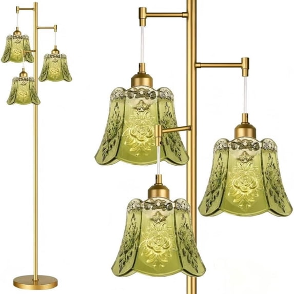 Floor Lamp, 68 Inch Modern Lotus Standing Lamp with 3 Green Glass ...