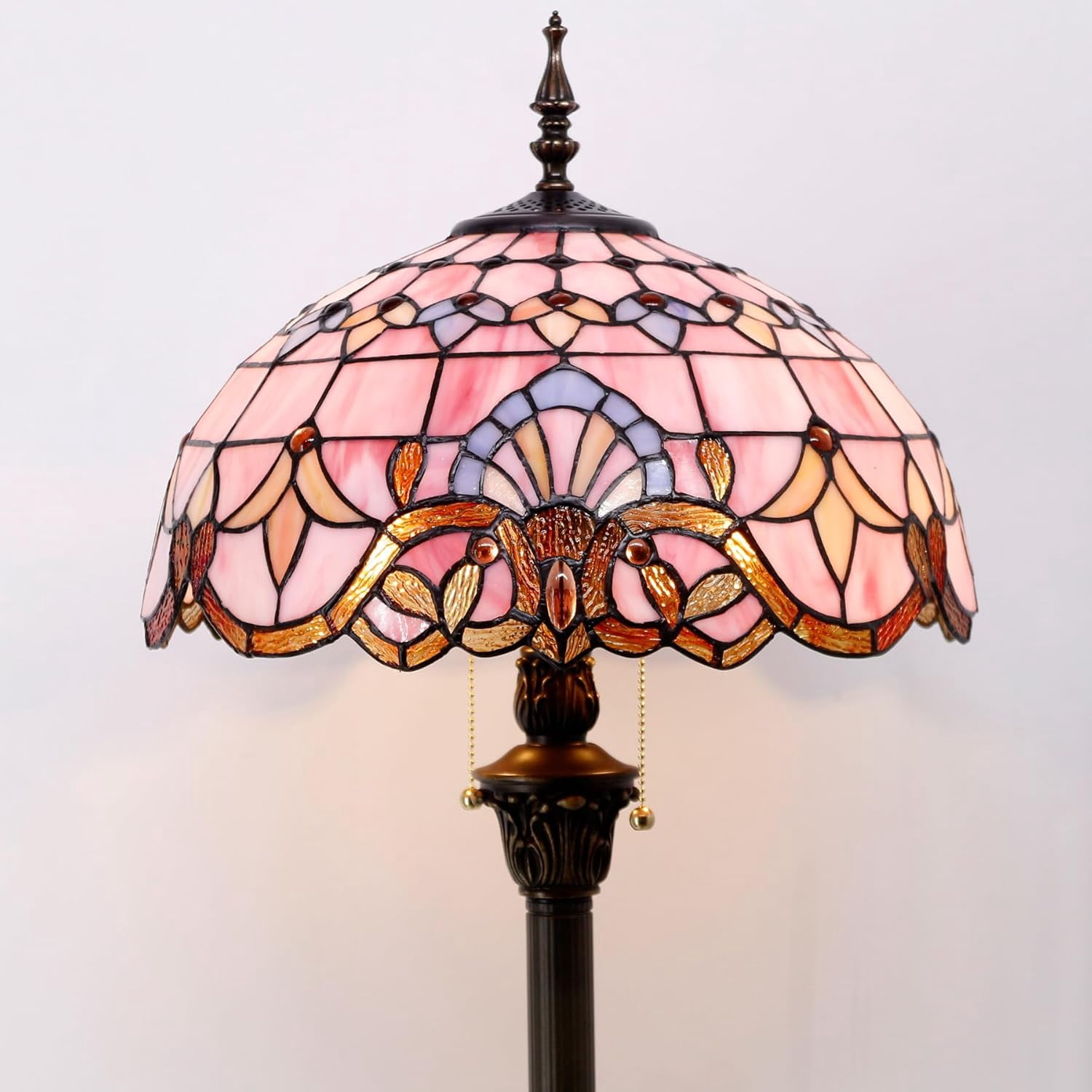 Floor Lamp Baroque Stained Glass Standing Reading Light Antique Pole ...
