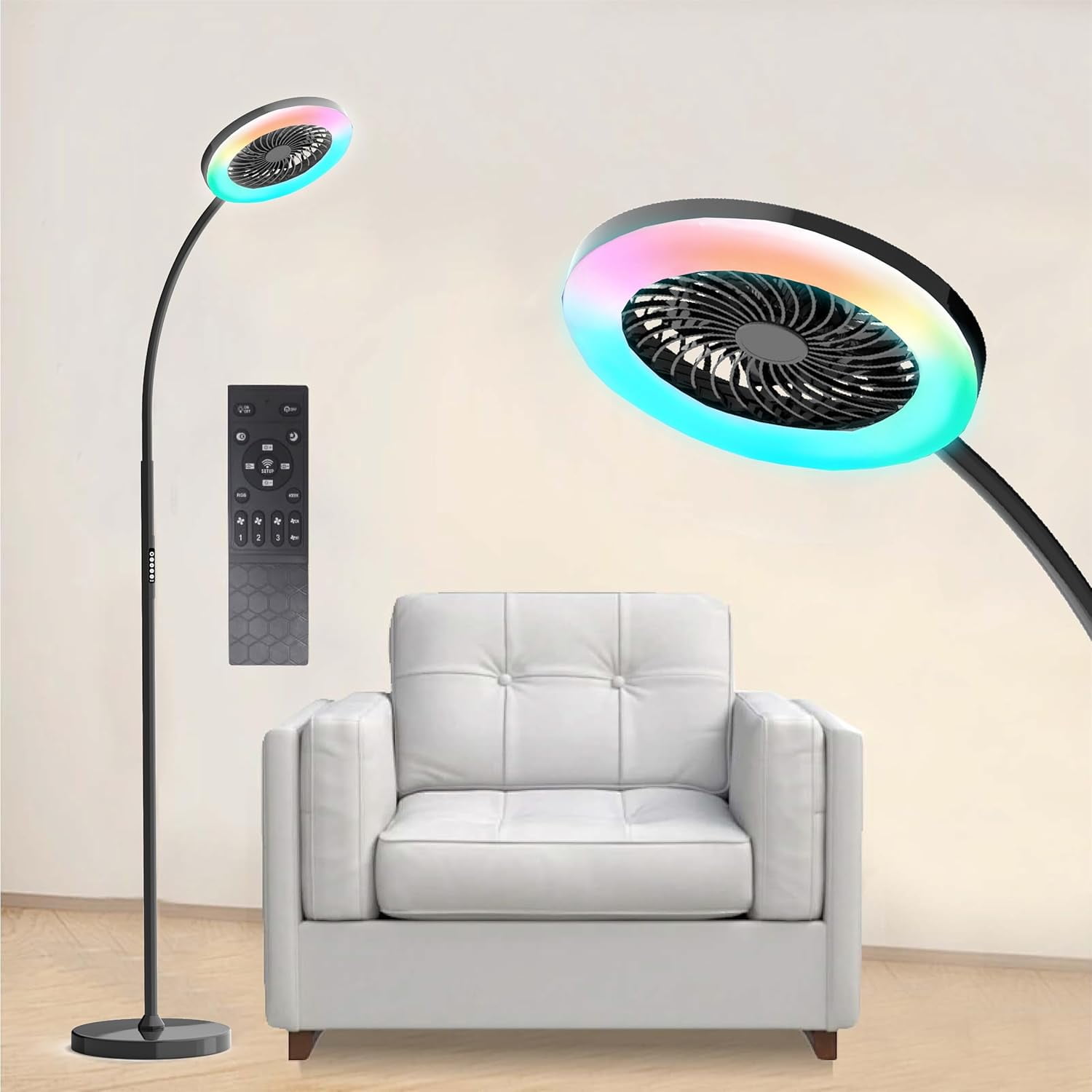Floor Lamp with Fan Fan Light with 18-w/1500-l m LED Floor Adjustable ...
