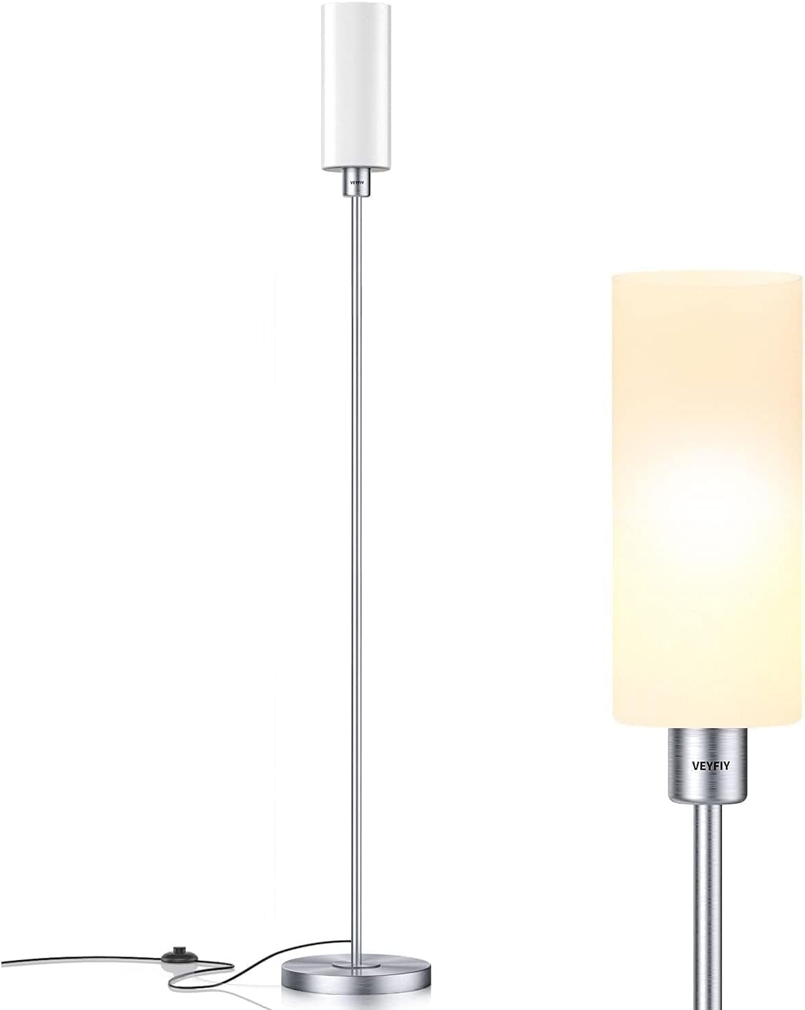 Floor Lamp for Living Room Bedroom Office, Glass Lampshade Modern Standing Floor Lamp with E26 ...