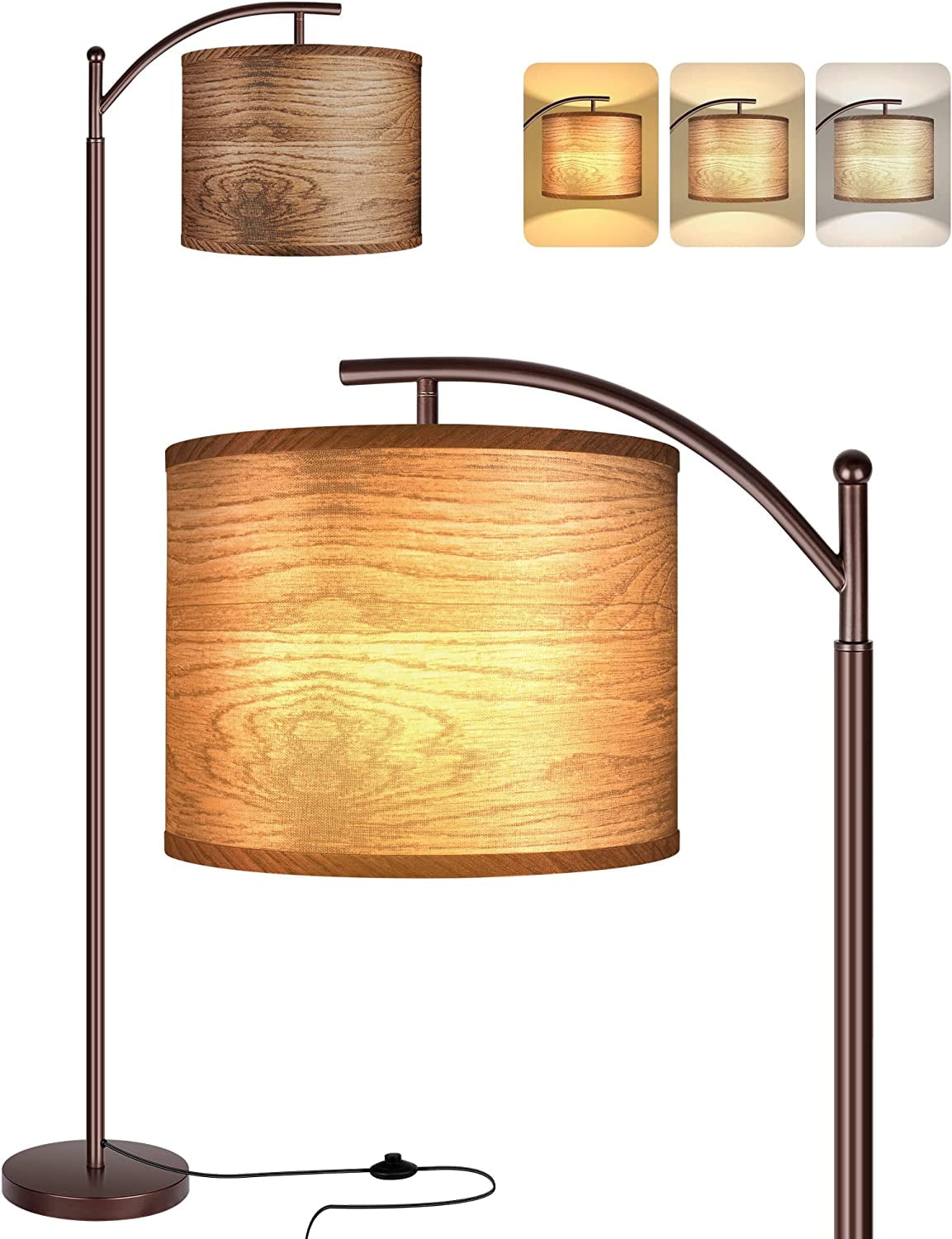 Floor Lamp for Living Room, LED Standing Lamp with Wood Pattern Lamp ...