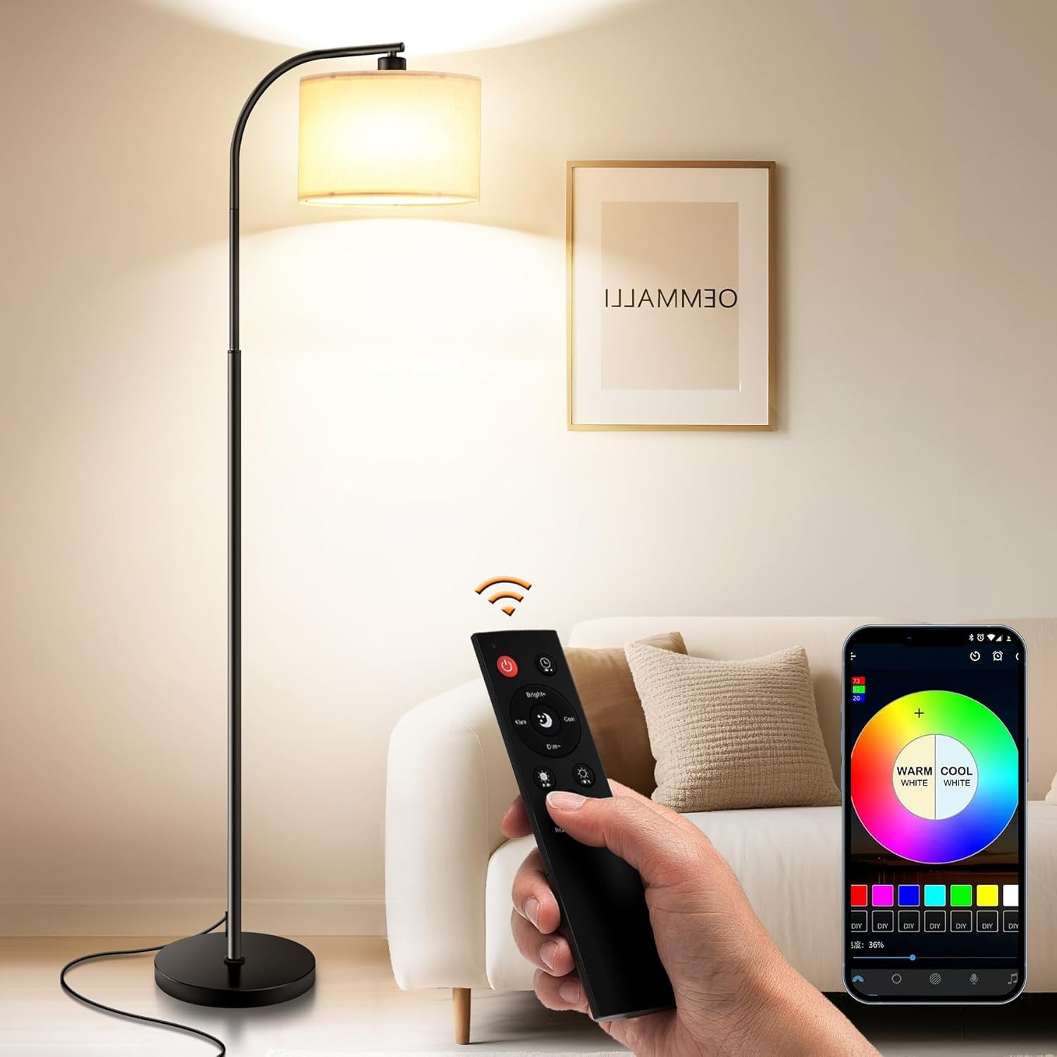 Floor Lamp for Living Room with Remote,Dimmable Tall Standing Lamps ...