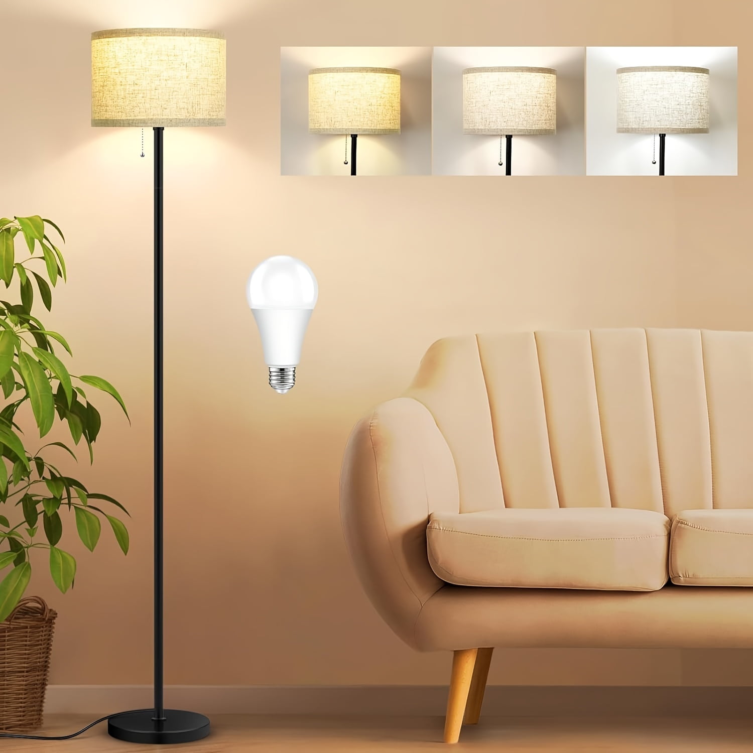 Floor Lamp For Living Room, Standing Lamp With 3 Color Temperatures LED ...