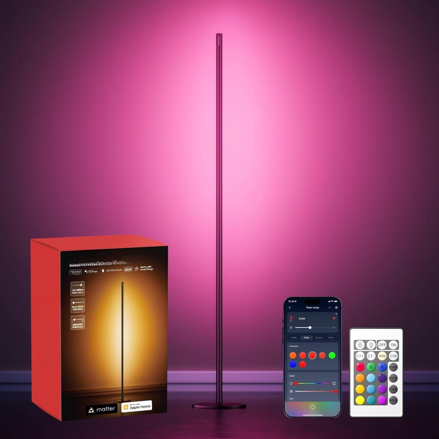 Floor Lamp with Matter, , Warm Cool White, Corner Floor Lamp Compatible ...