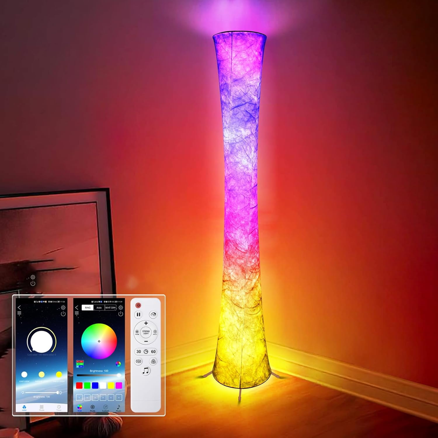 Floor Lamp, RGB Color Changing Led Smart Music Sync, APP Remote Control ...