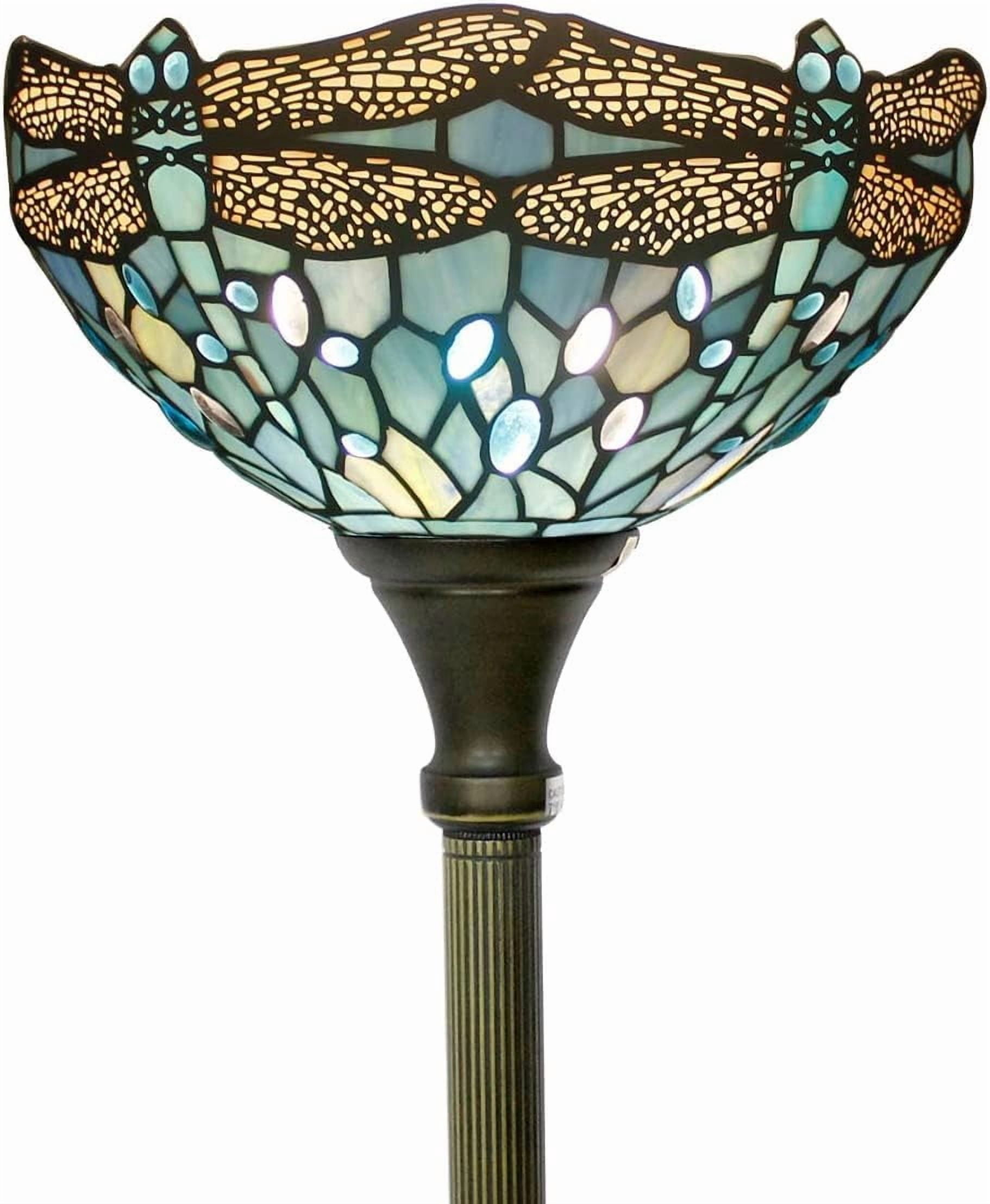 Floor Lamp Sea Blue Stained Glass Dragonfly Light Pole Standing Corner ...