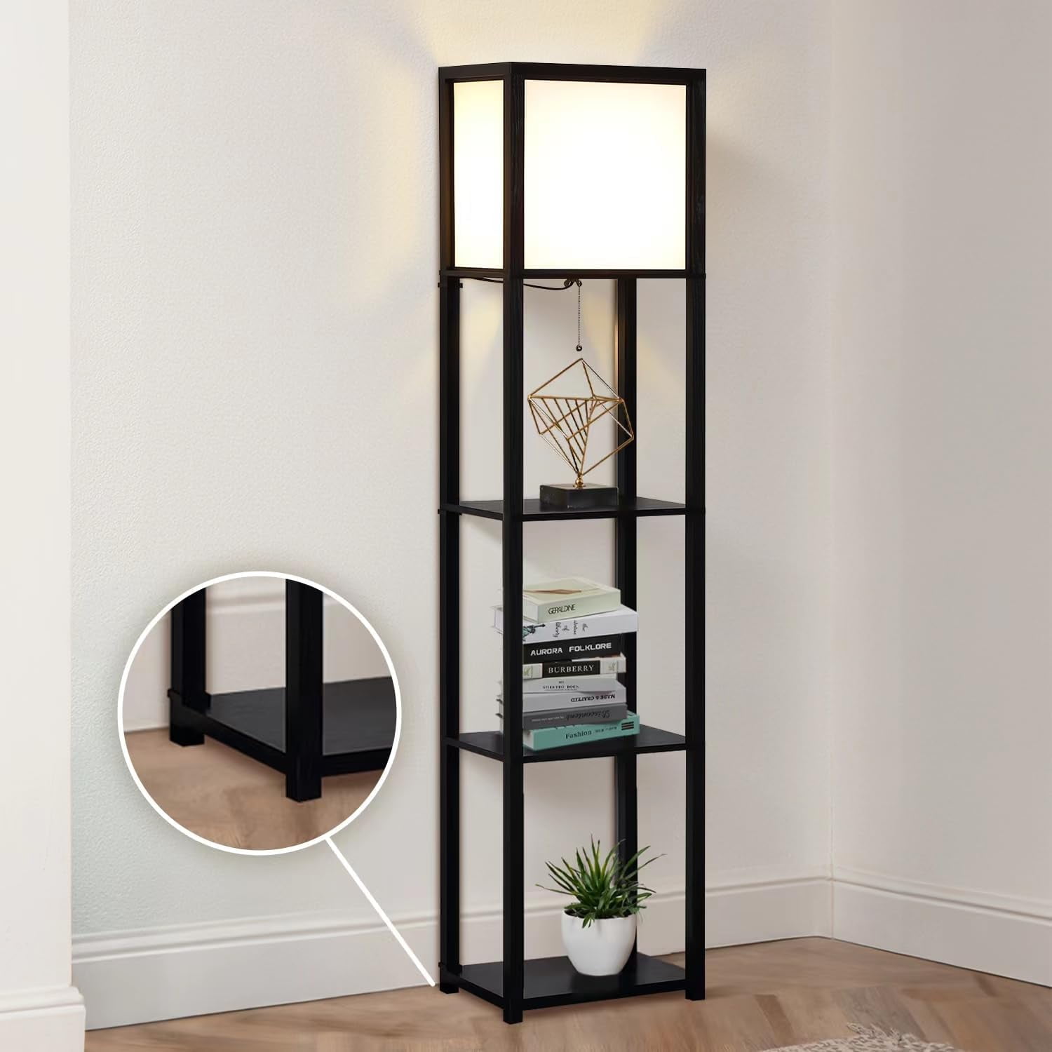 Floor Lamp with Shelves, 4-Tier Modern Shelf Floor Lamp, Corner Display ...