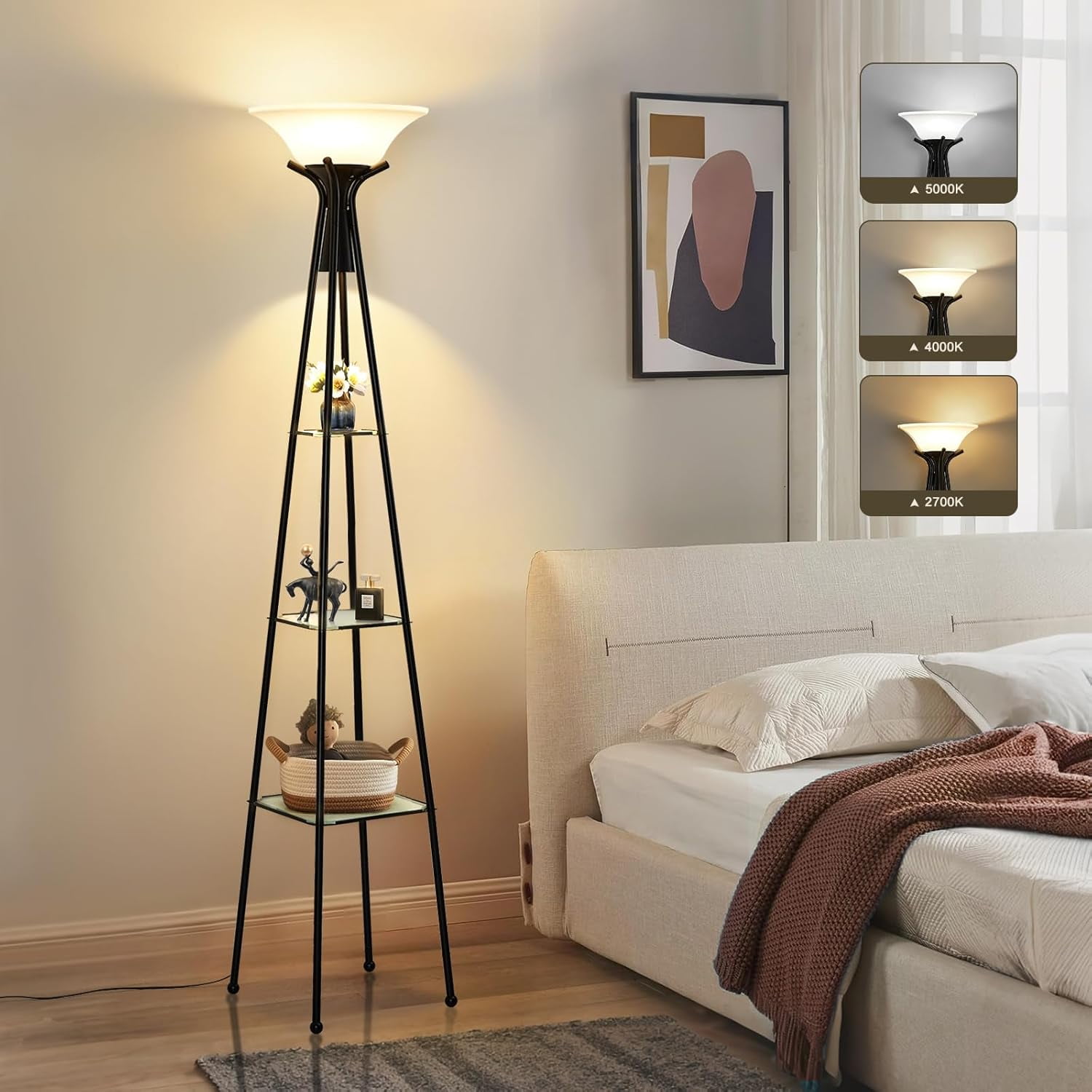 Floor Lamp with Shelves, 69” Tall Industrial Floor Lamps for Living ...