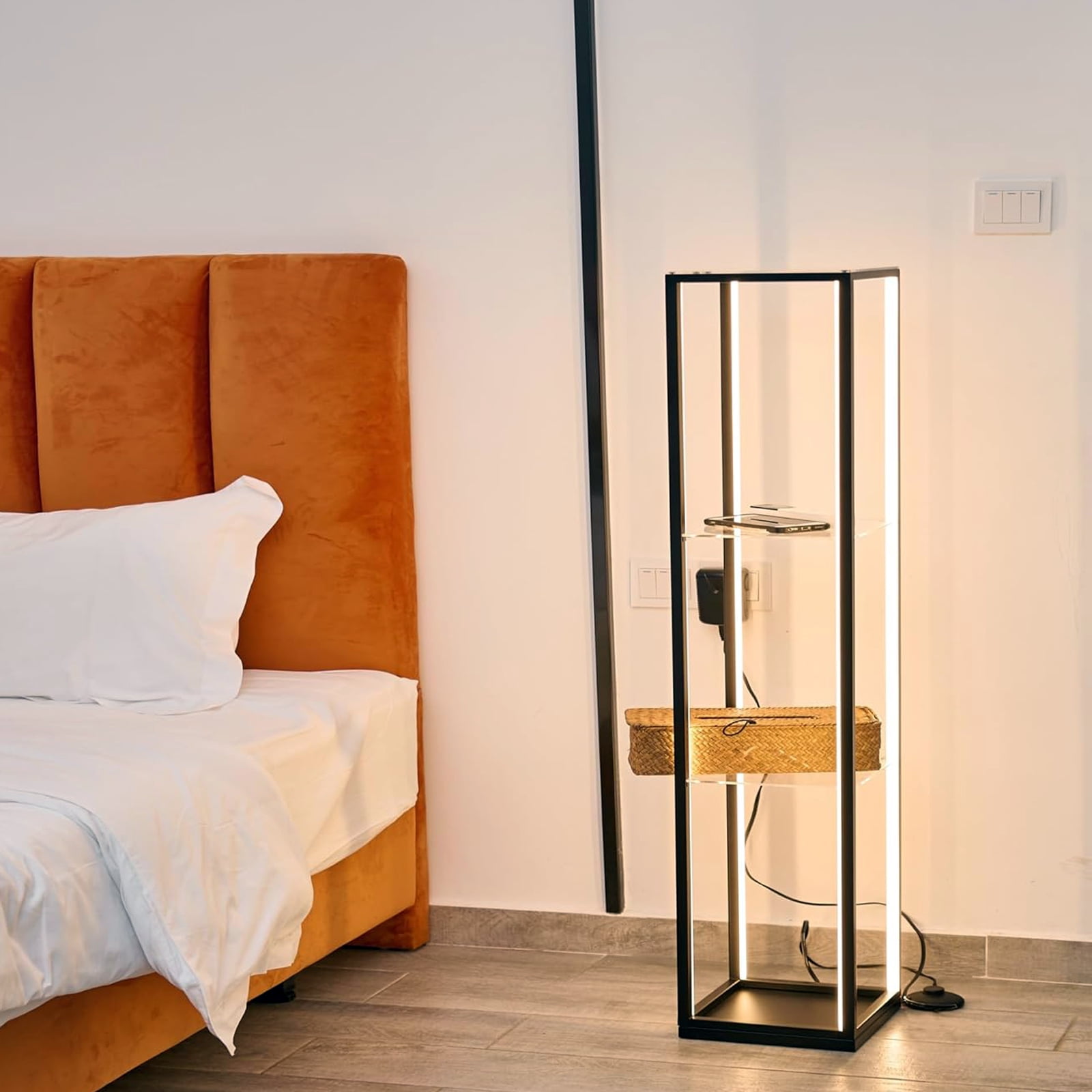 Floor Lamp with Shelves - Black LED Standing Lamps with Display Shelves ...