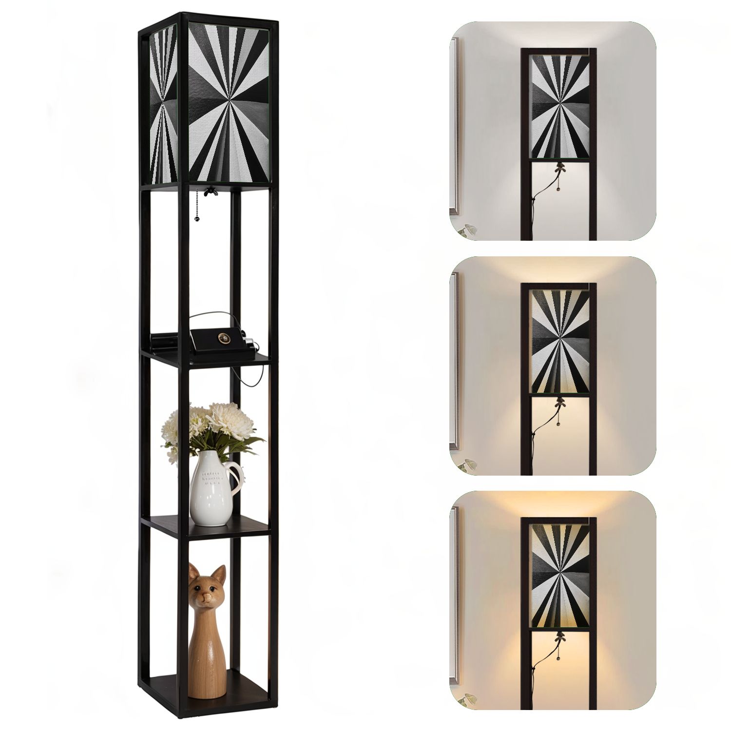 Floor Lamp with Shelves Corner Display Bookshelf Lamp for Living Room ...
