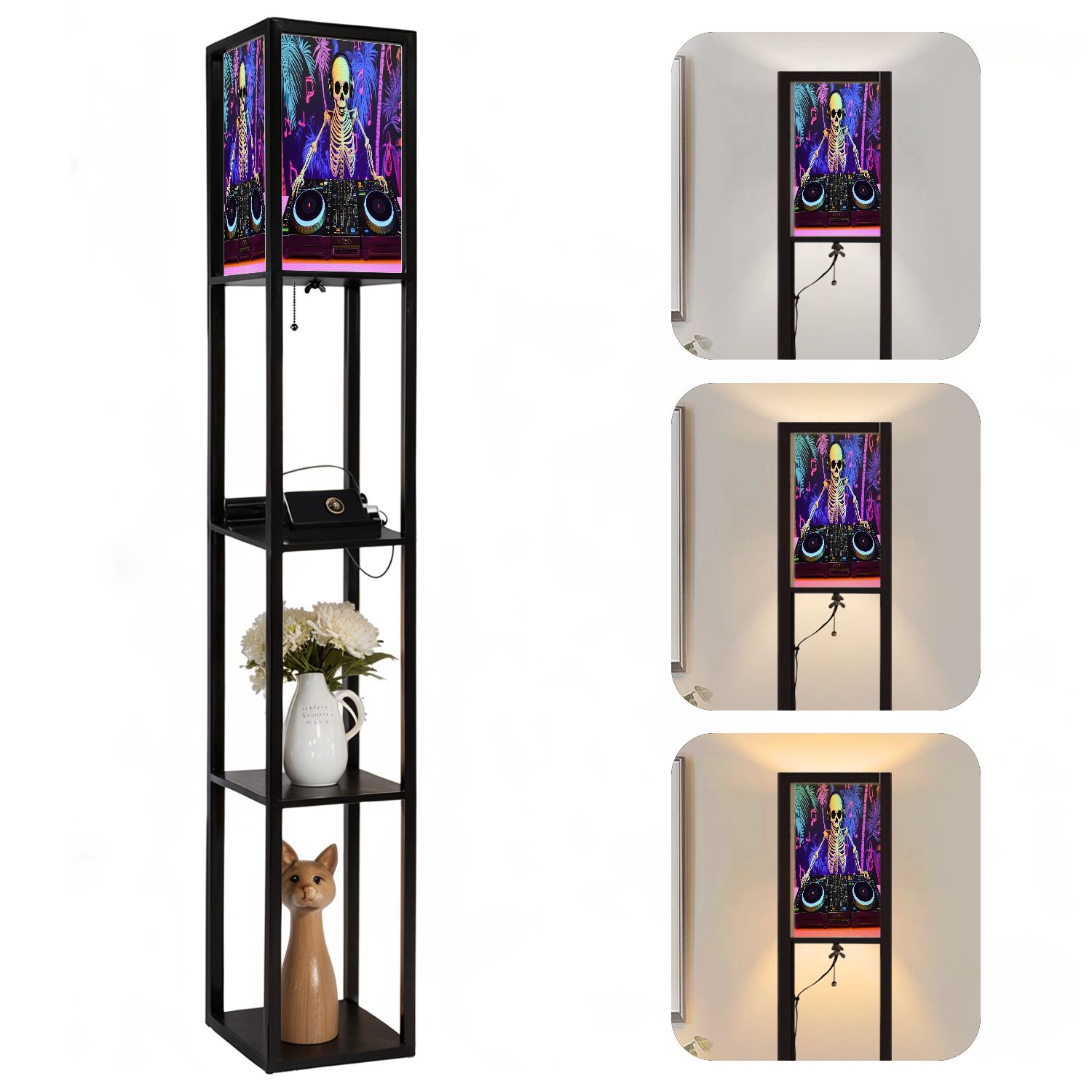 Floor Lamp with Shelves Corner Display Bookshelf Lamp for Living Room ...