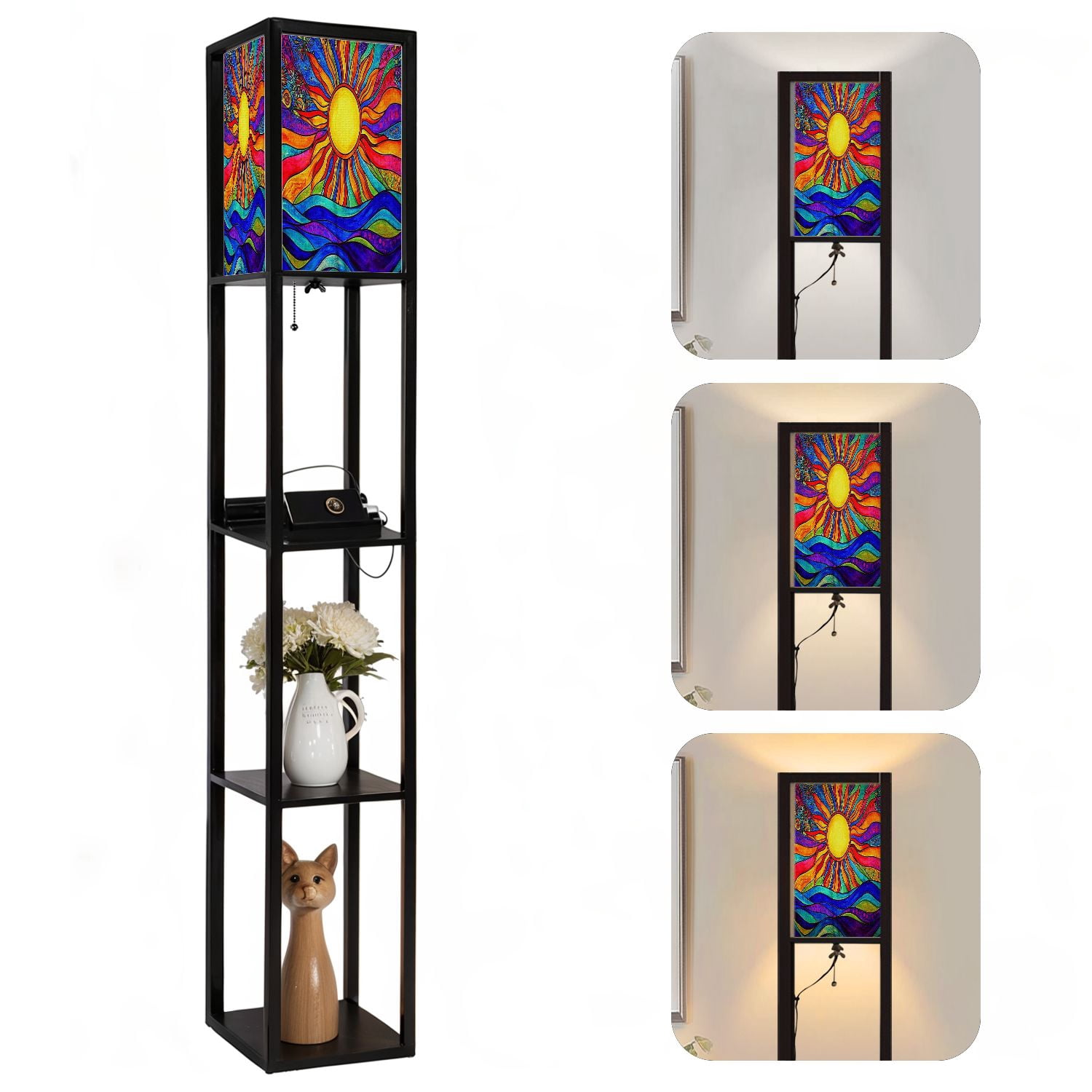Floor Lamp with Shelves Corner Display Bookshelf Lamp for Living Room ...