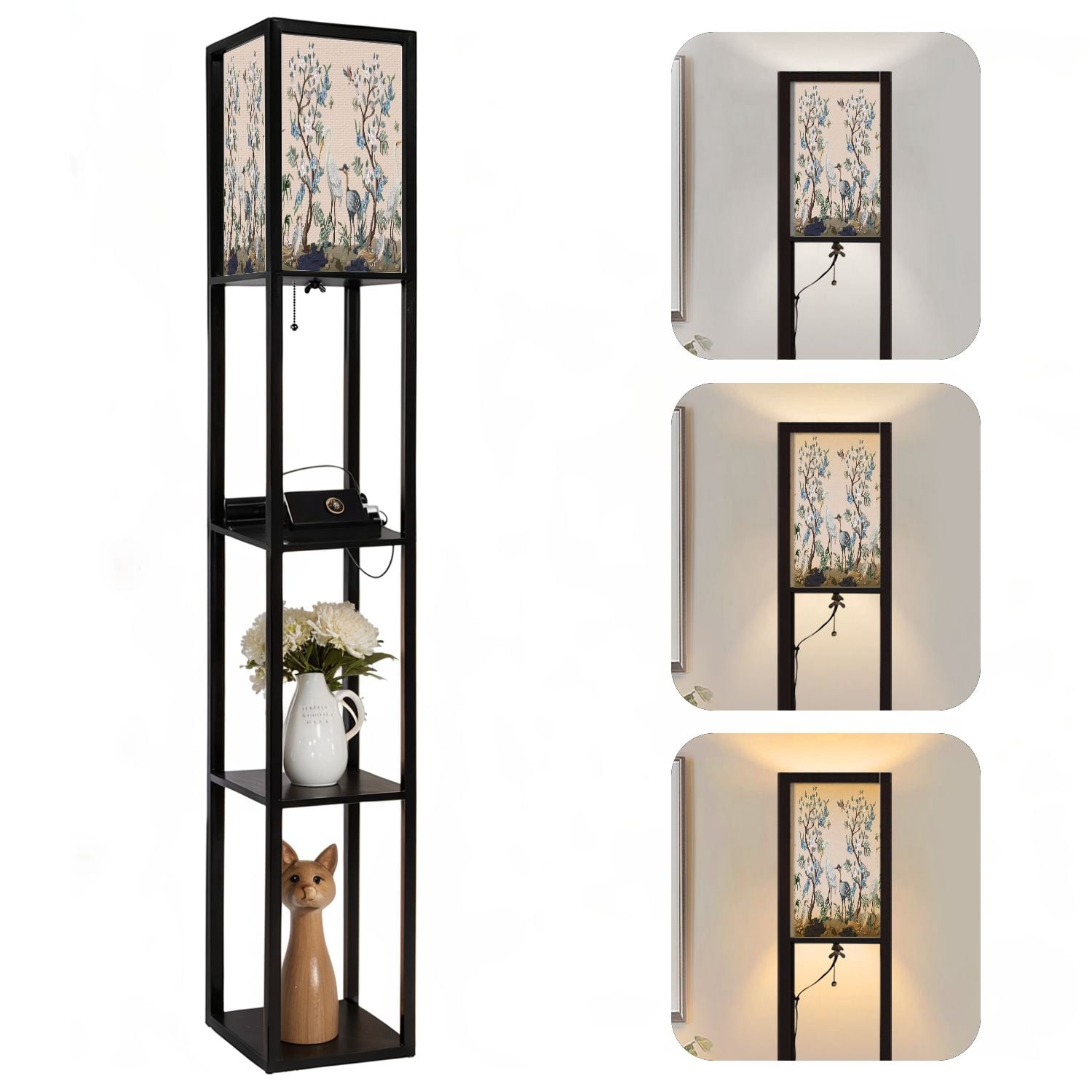 Floor Lamp with Shelves Corner Display Bookshelf Lamp for Living Room ...