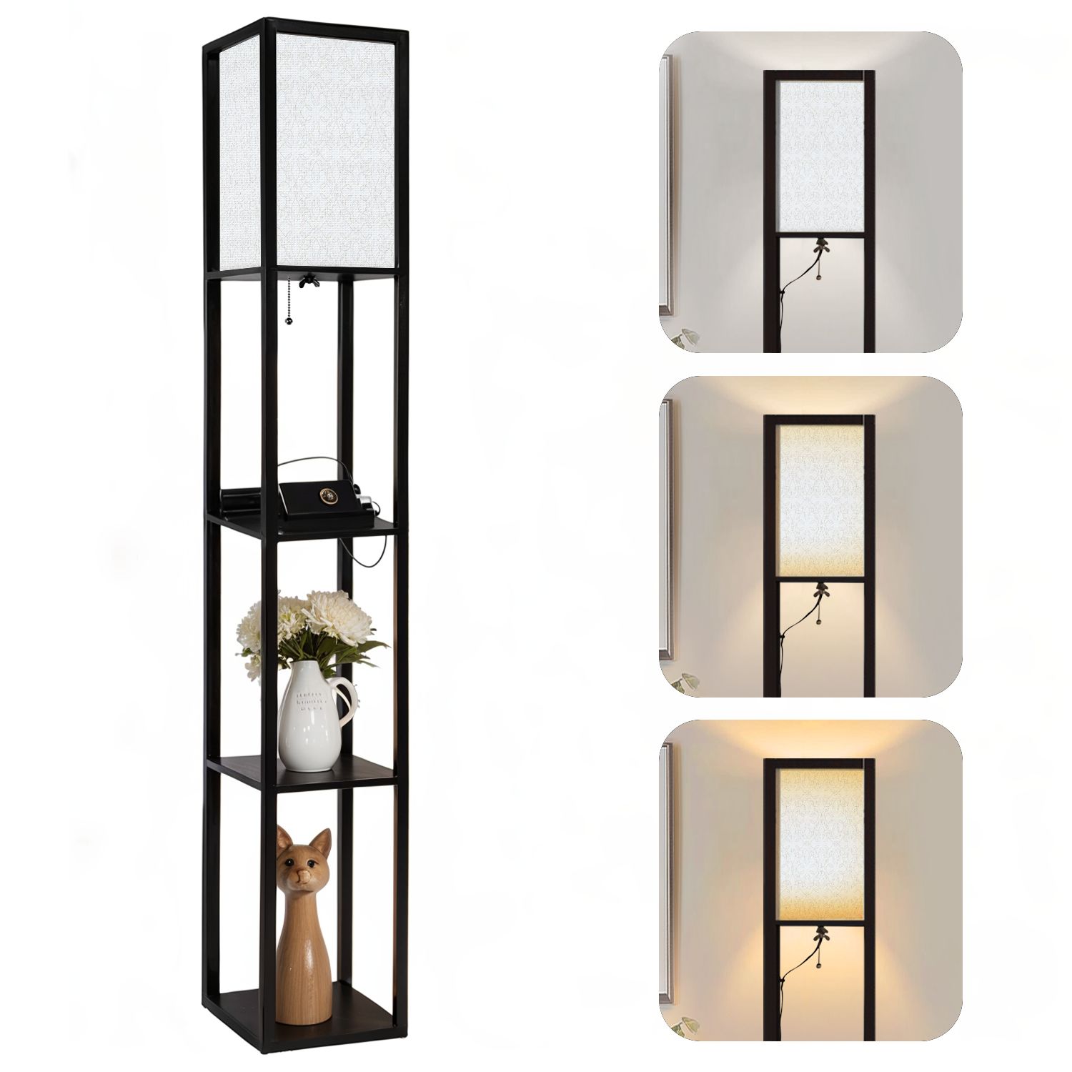 Floor Lamp with Shelves Corner Display Bookshelf Lamp for Living Room ...
