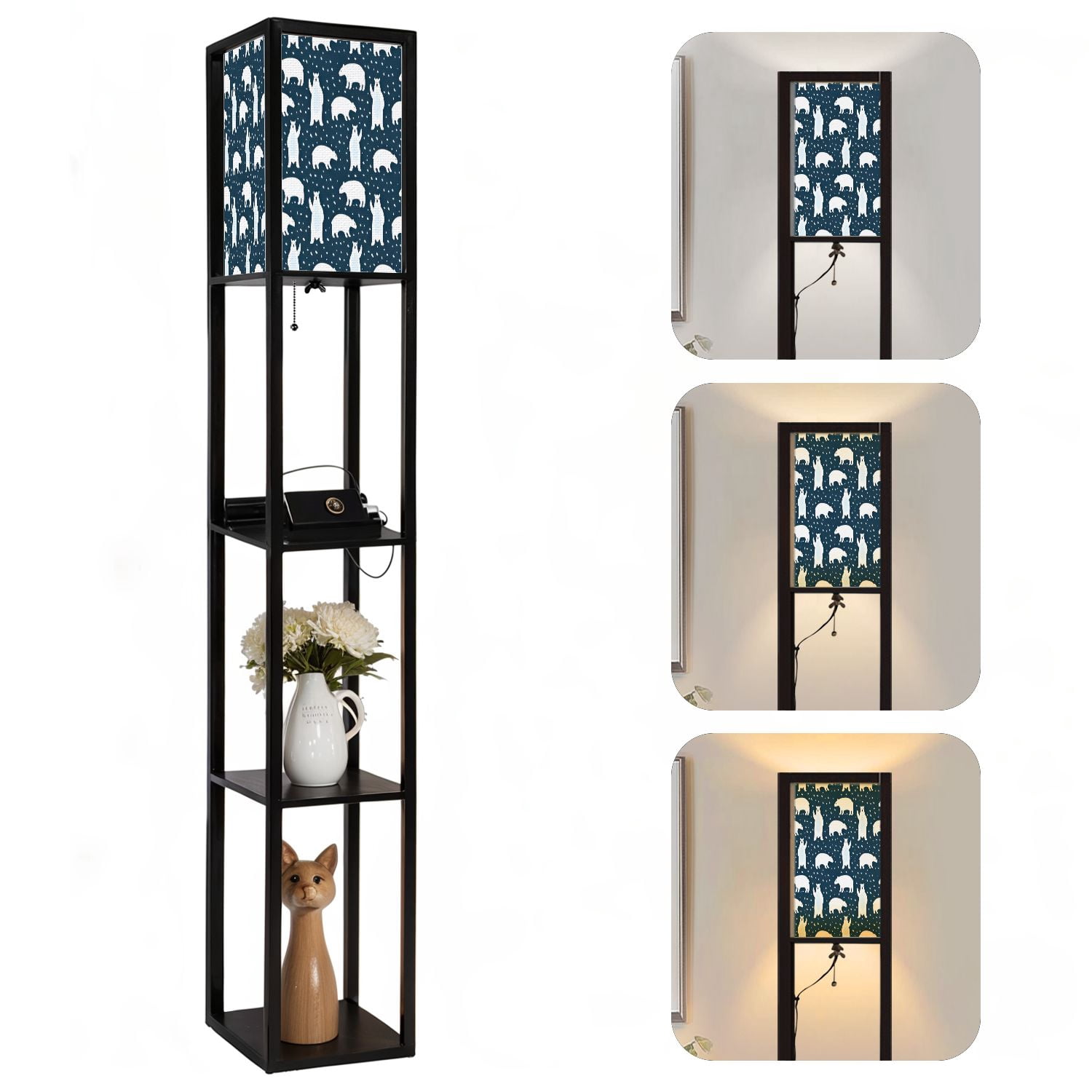 Floor Lamp with Shelves Corner Display Bookshelf Lamp for Living Room ...