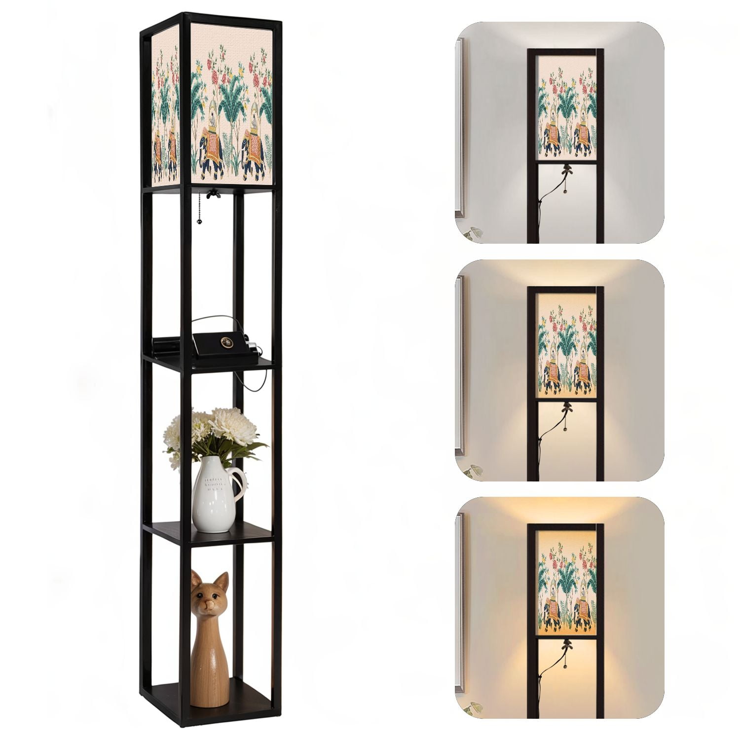 Floor Lamp with Shelves Corner Display Bookshelf Lamp for Living Room ...