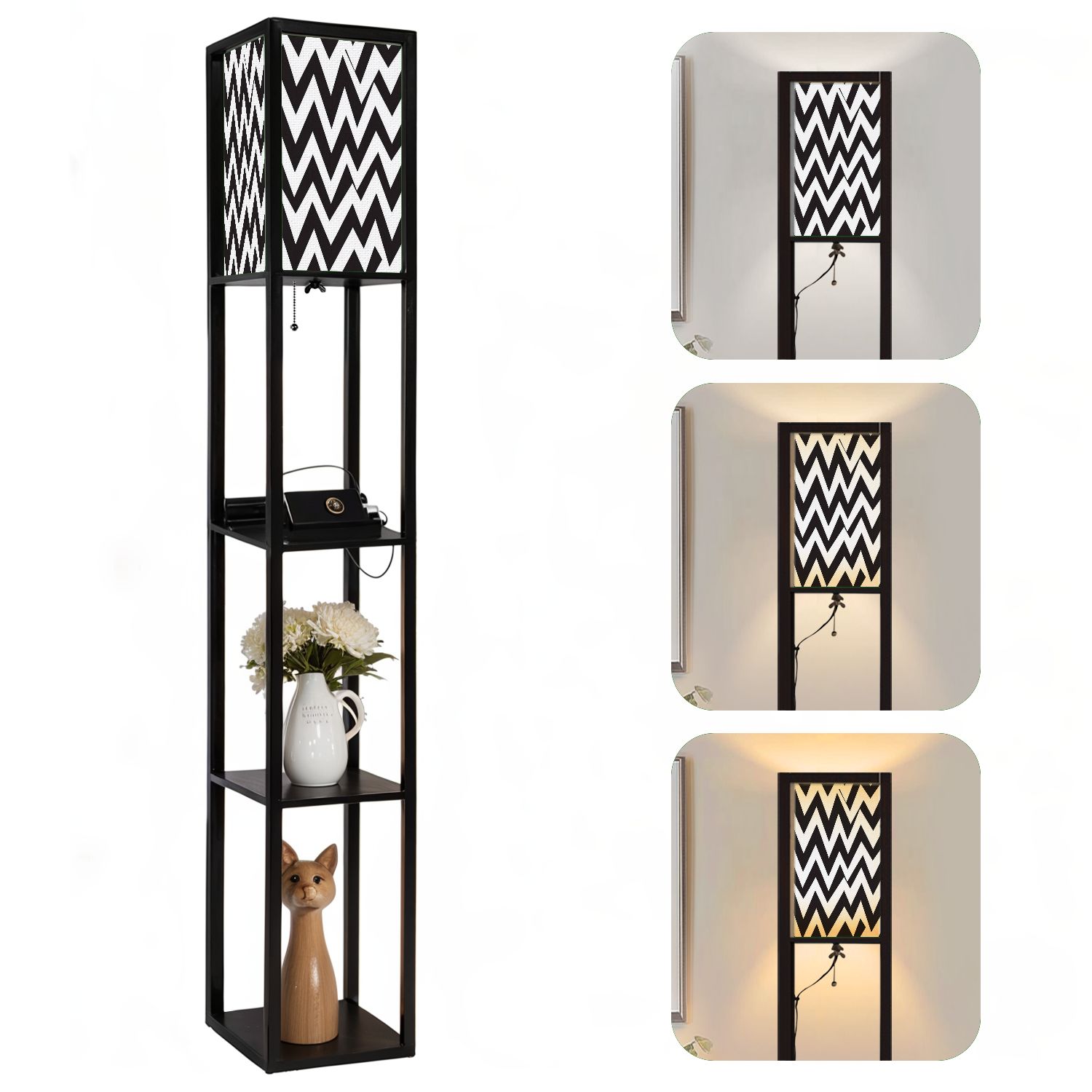 Floor Lamp with Shelves Corner Display Bookshelf Lamp for Living Room ...