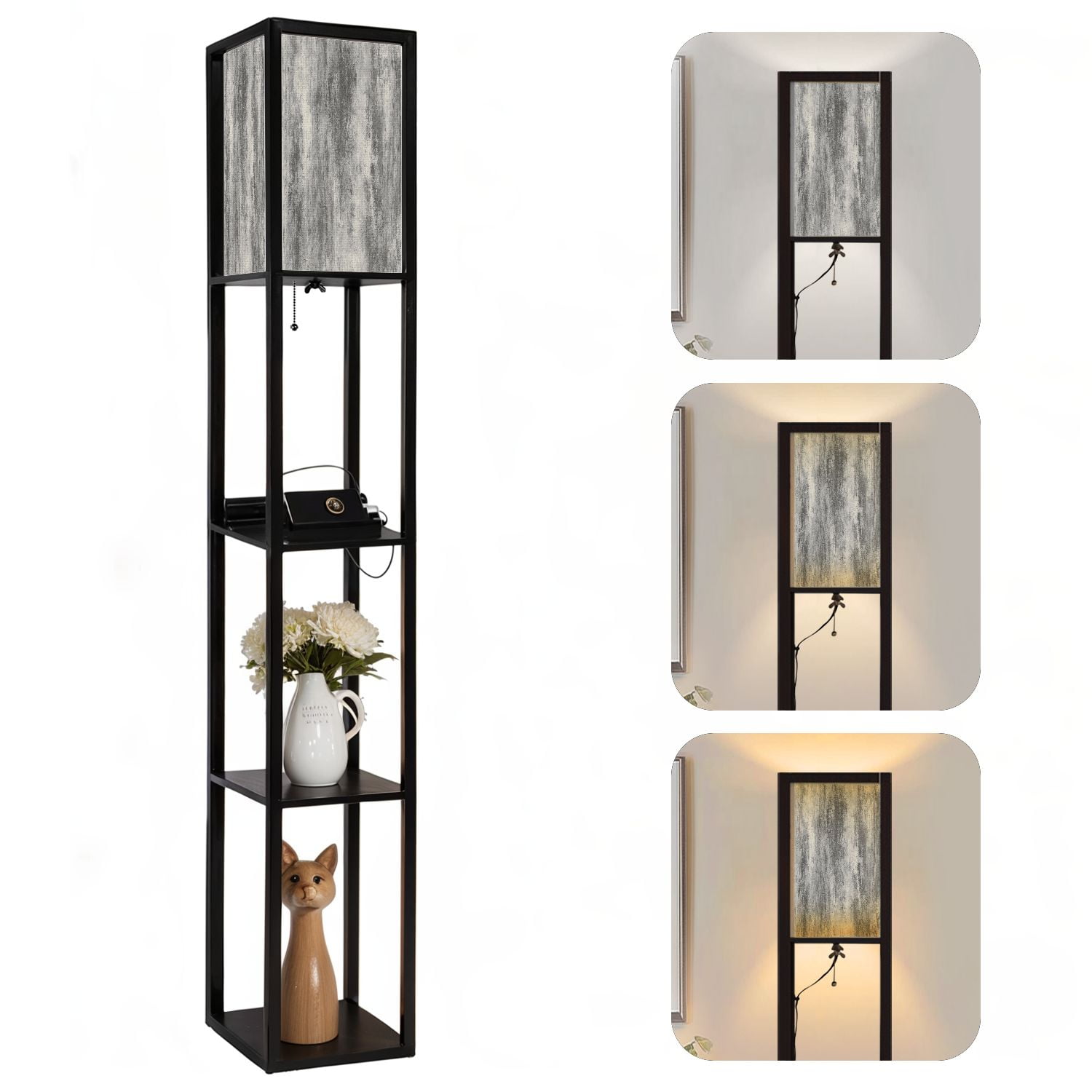 Floor Lamp with Shelves Corner Display Bookshelf Lamp for Living Room ...